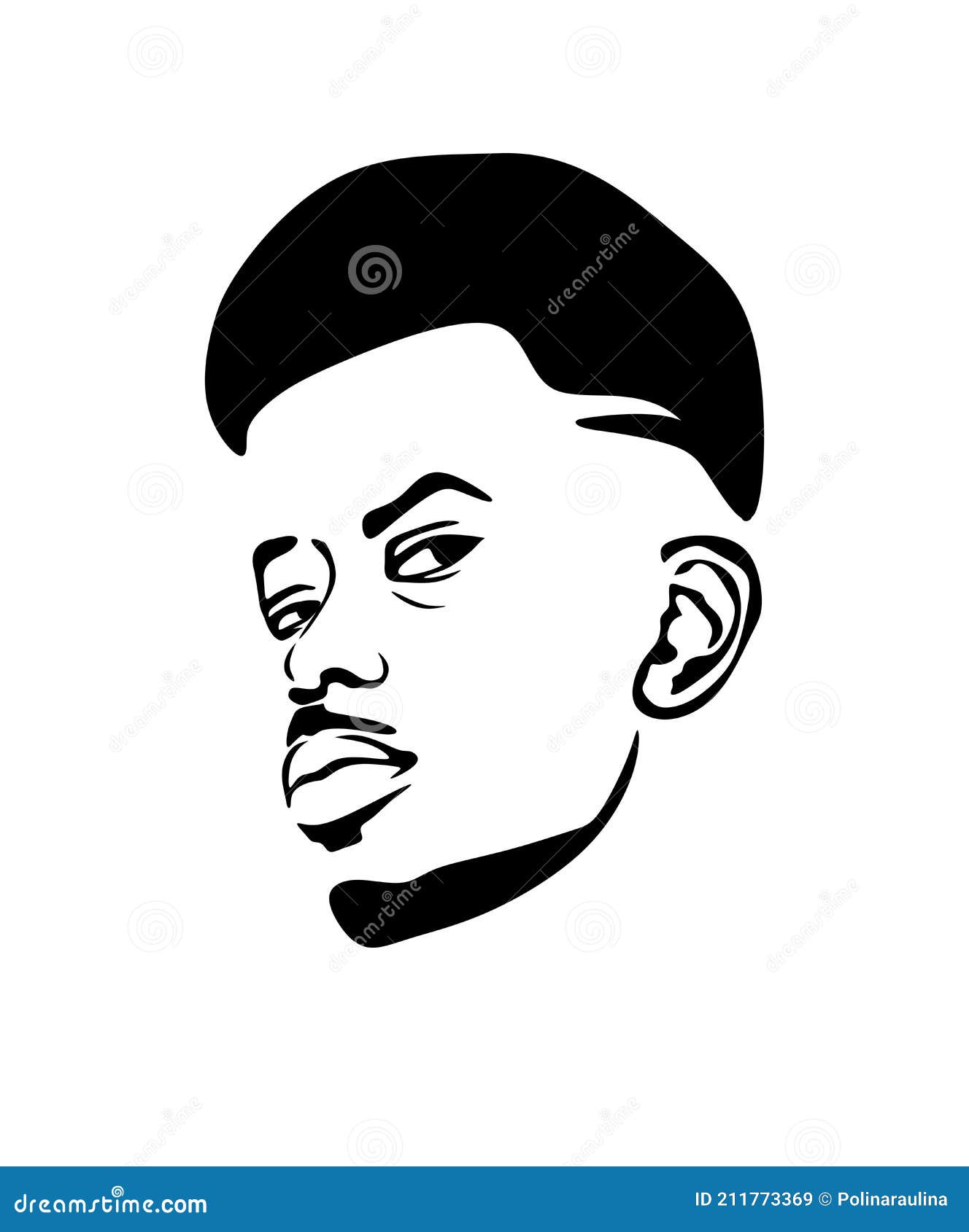 Black African American Afro Man Head Vector Silhouette Stock Image
