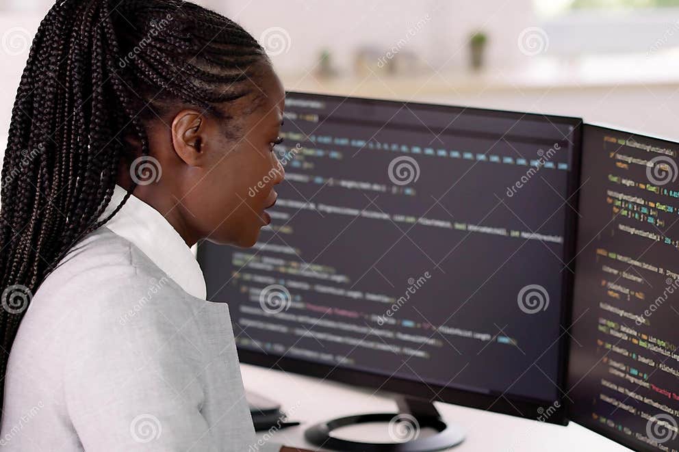 Black African Coder Develops Complex Web Computing Stock Image - Image ...