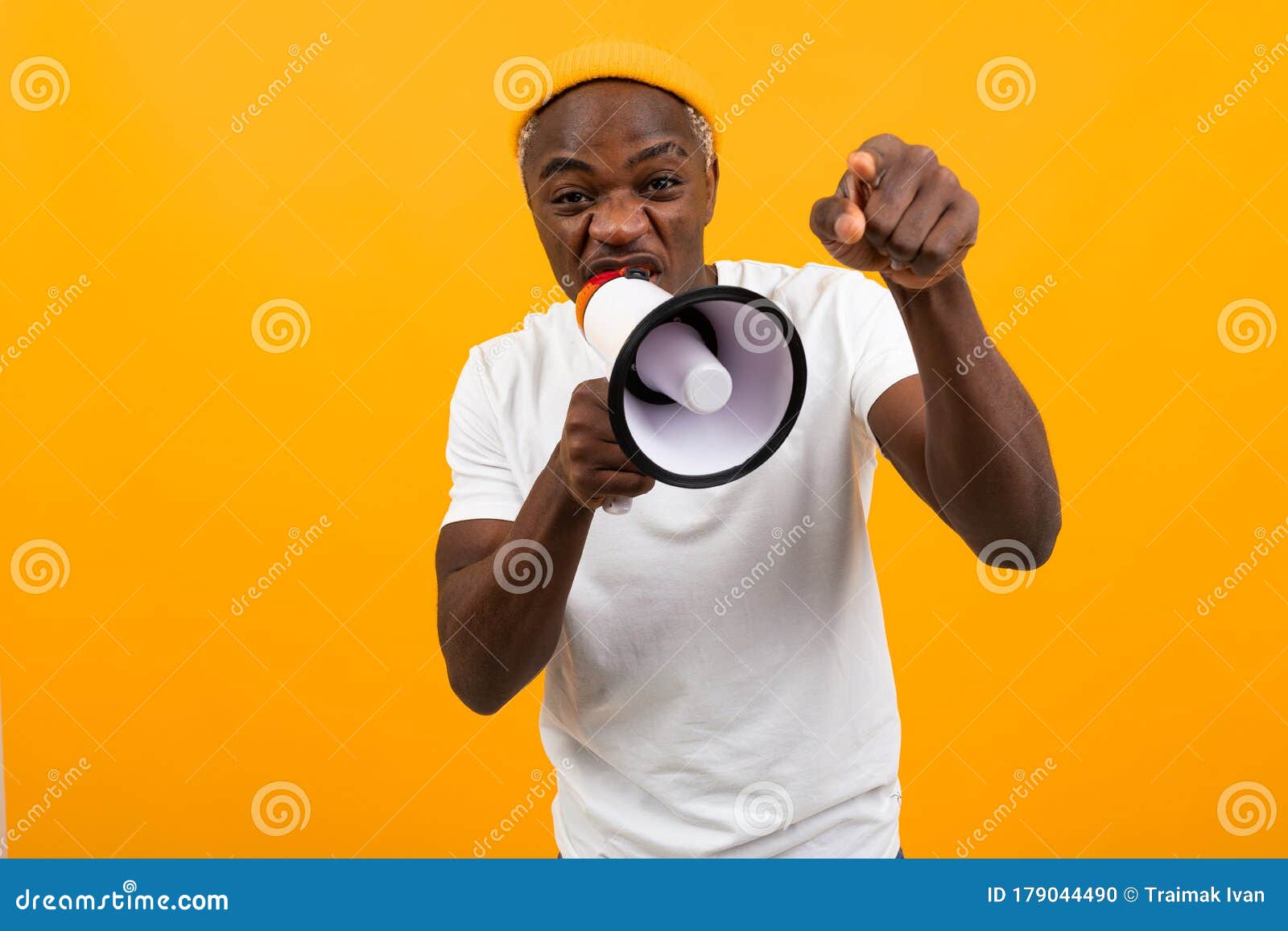 Black African Man Shouting into a Megaphone Stock Photo - Image of ...