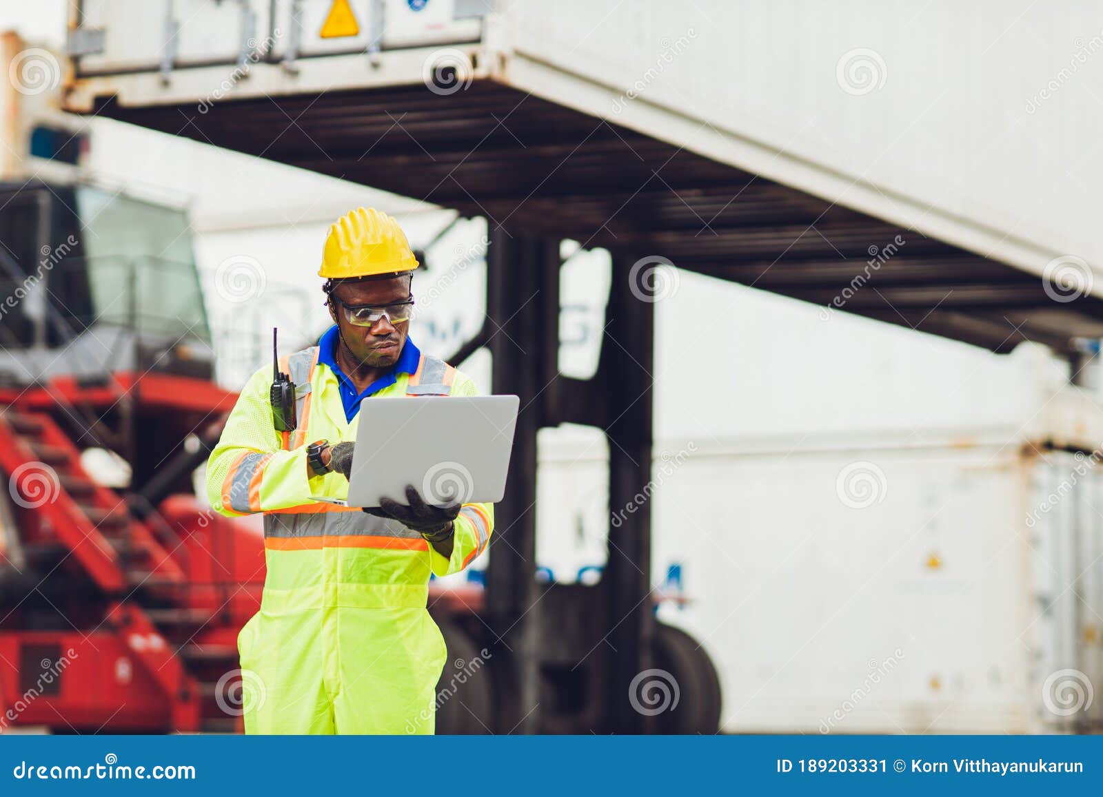 Worker In Port Near Mooring Winch Of Cargo Ship Royalty-Free Stock ...