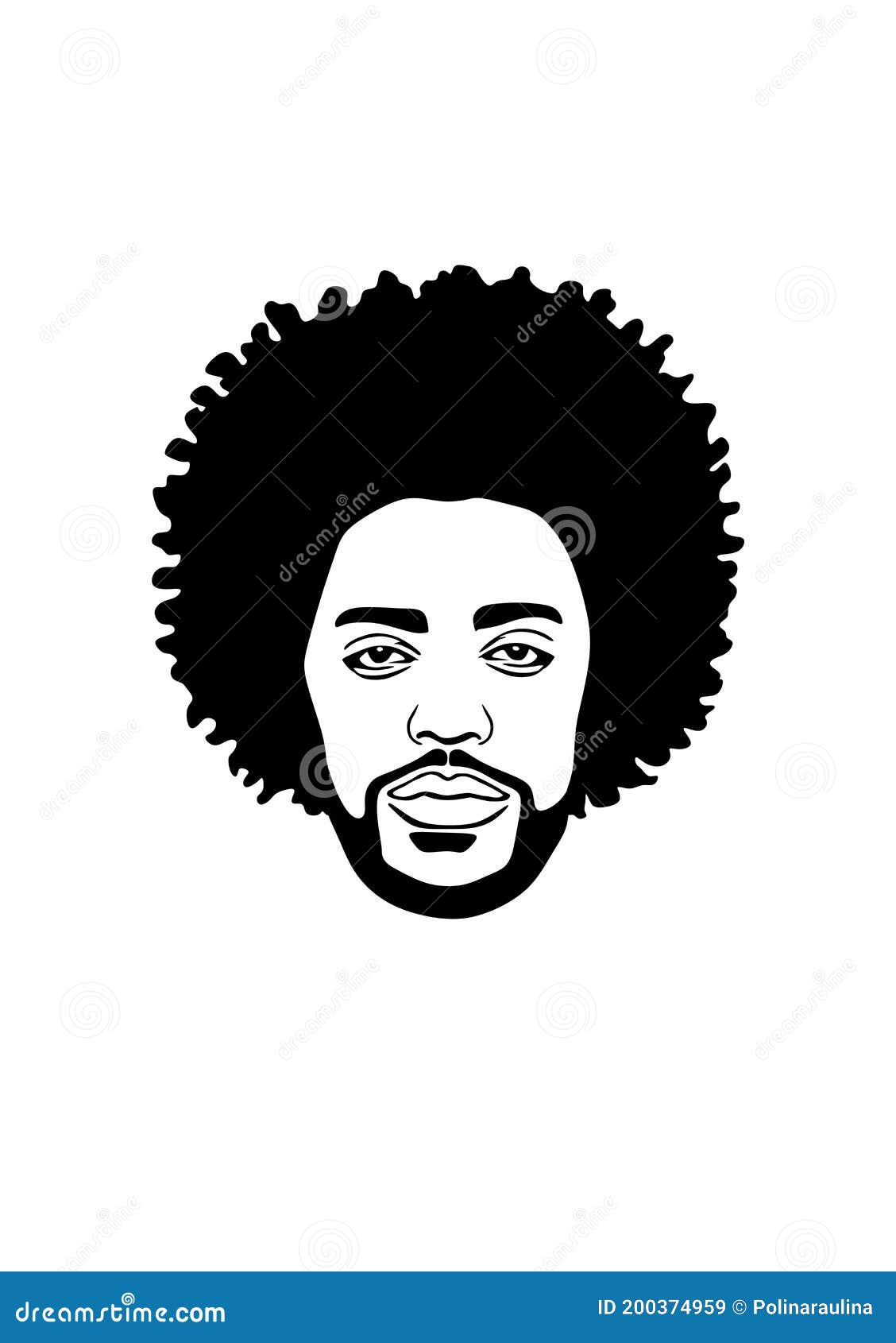Black Afro African American Male Face Portrait Vector Silhouette With