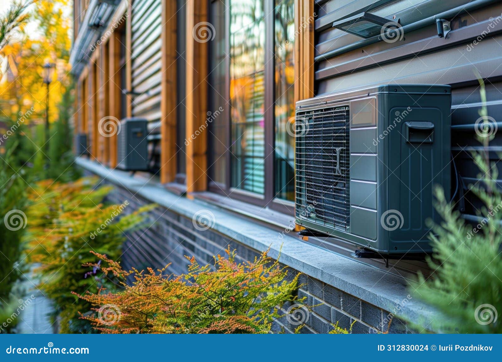 Black Air Conditioner Unit Mounted on the Brown Brick Wall of a ...