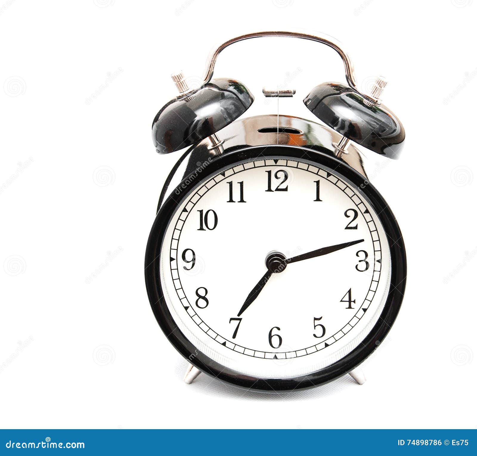Black alarm clock isolated stock photo. Image of object - 74898786