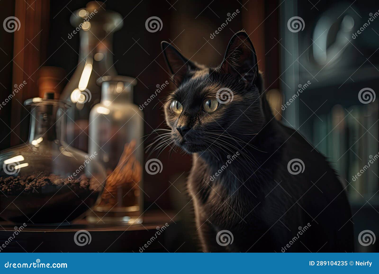 Black alchemy cat stock image. Image of companion, sorcerer - 289104235