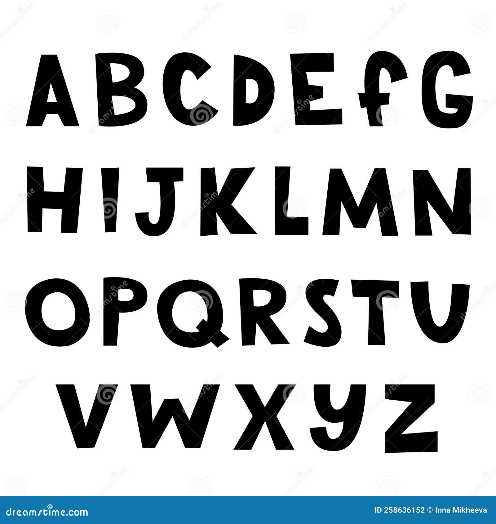 Black Alphabet on a White Background. Vector Letters Written by Hand ...