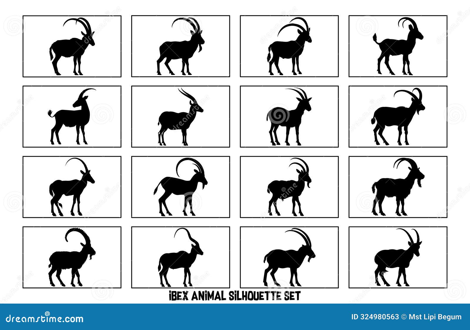 Black Alpine Goat Silhouette, Alpine Ibex Silhouette Illustration ...