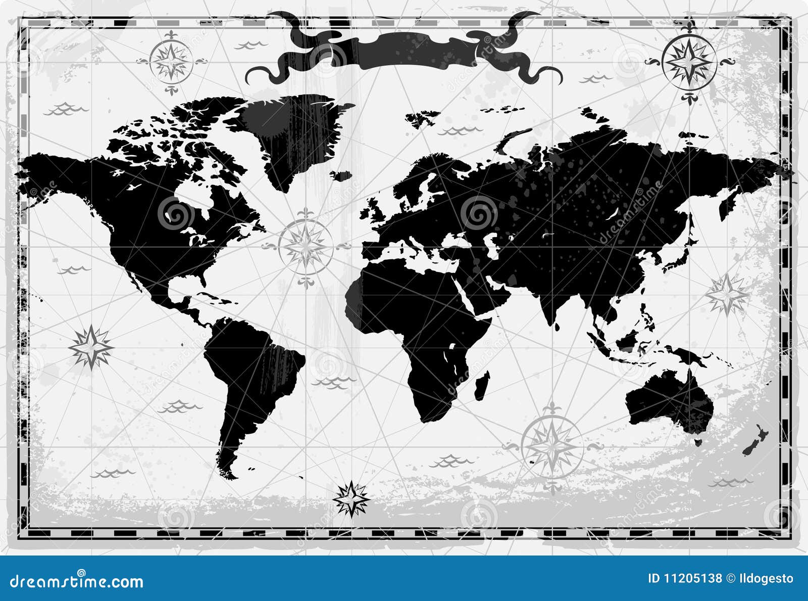 Black ancient World map stock vector. Illustration of globe - 11205138