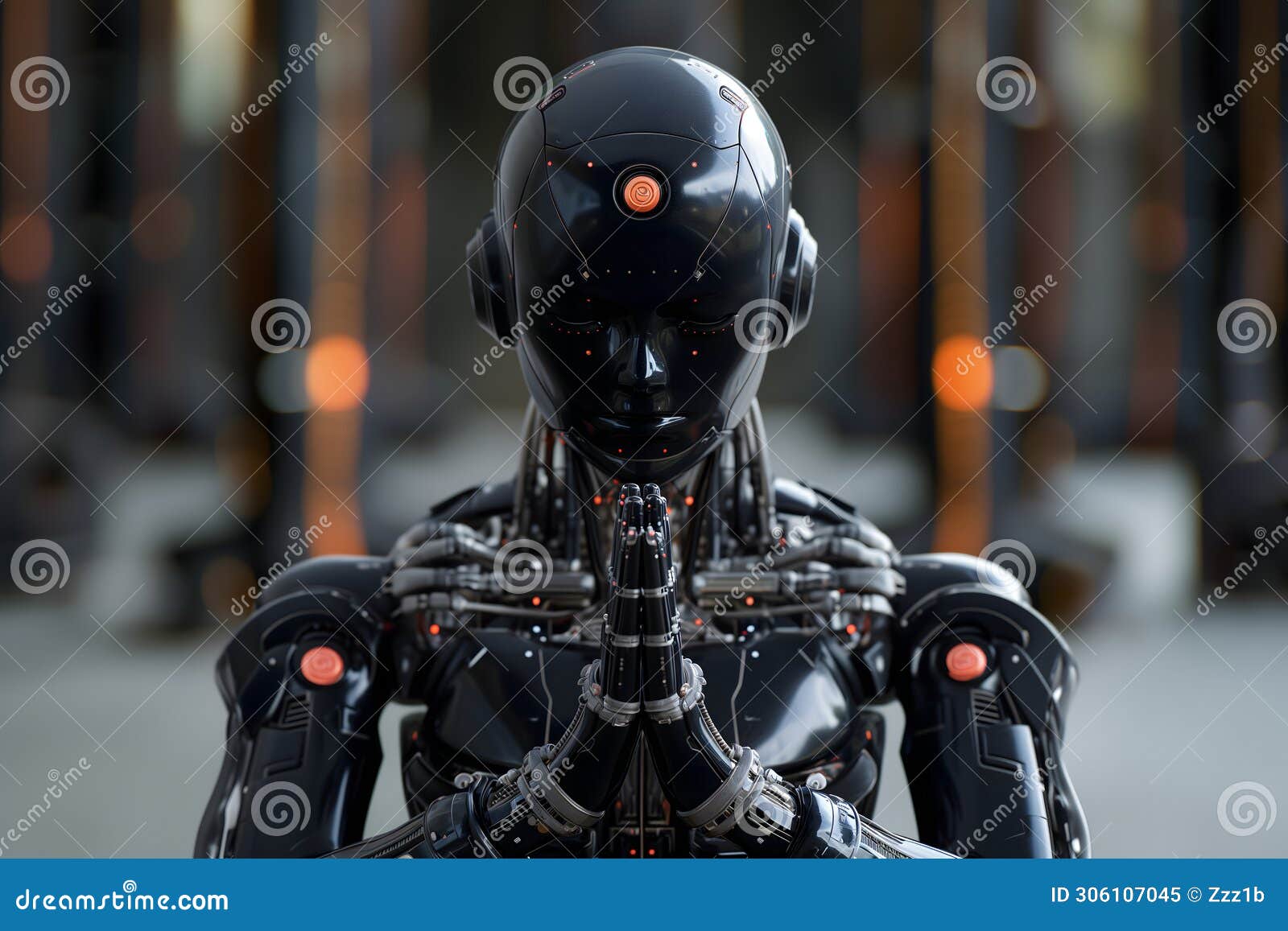 Black Android with Hands Clasped in Praying Gesture Stock Illustration ...