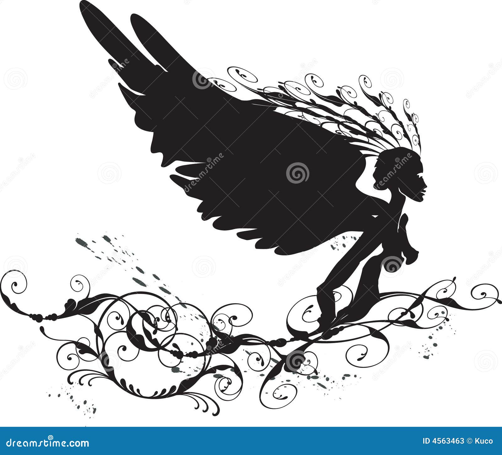 Black angel stock vector. Illustration of hair, headed - 4563463