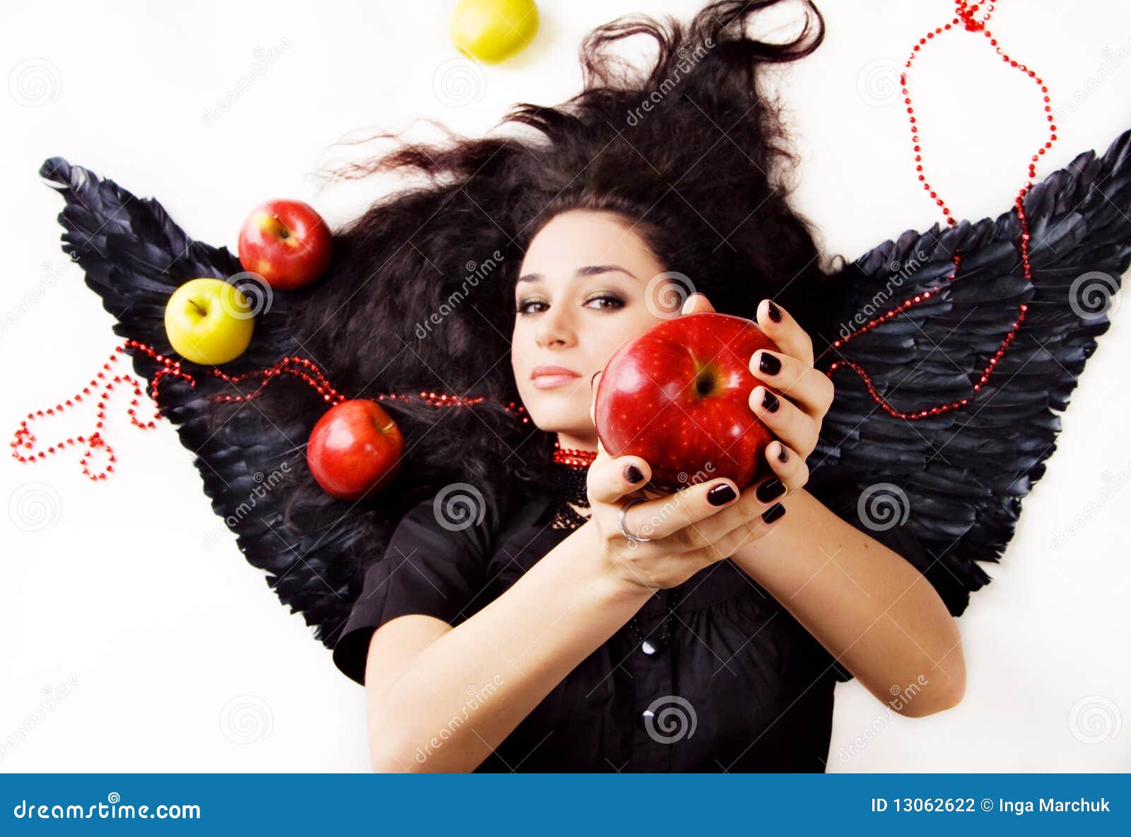 Black Angel Girl Suggesting an Apple Stock Photo - Image of fallen ...