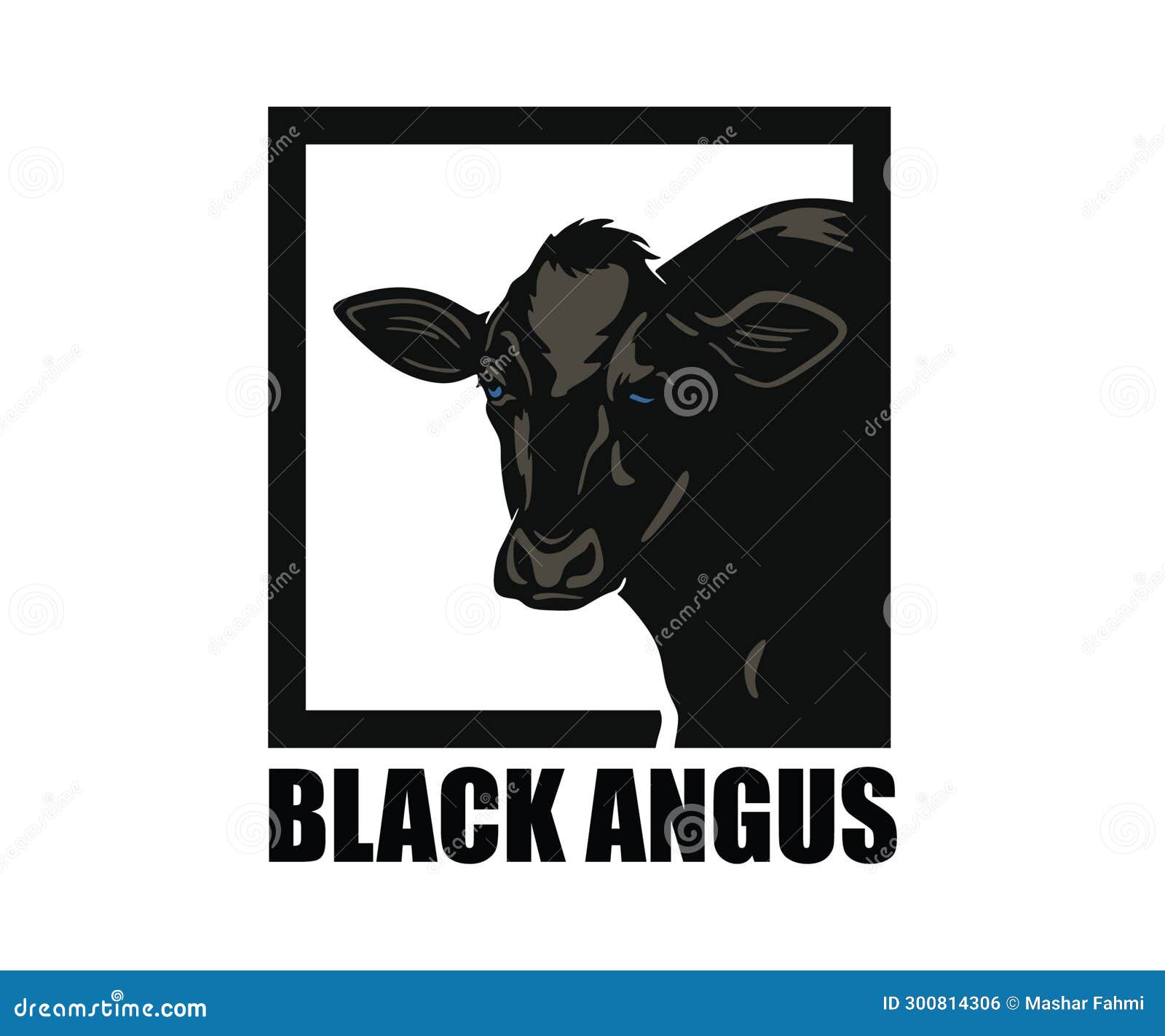 BLACK ANGUS CATTLE HEAD in RECTANGLE LOGO, Stock Illustration ...