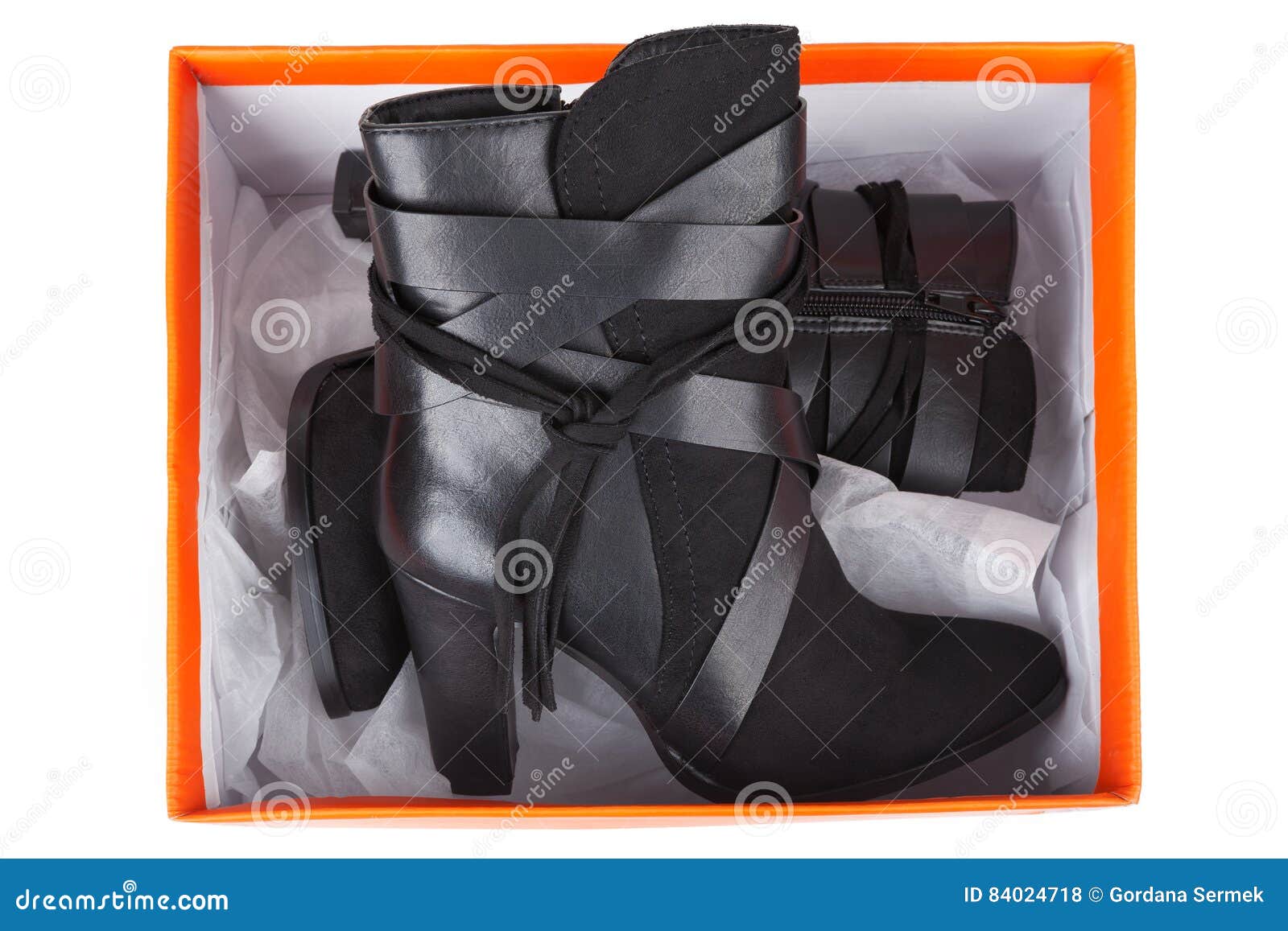 Black ankle boots in a box stock photo. Image of classic - 84024718