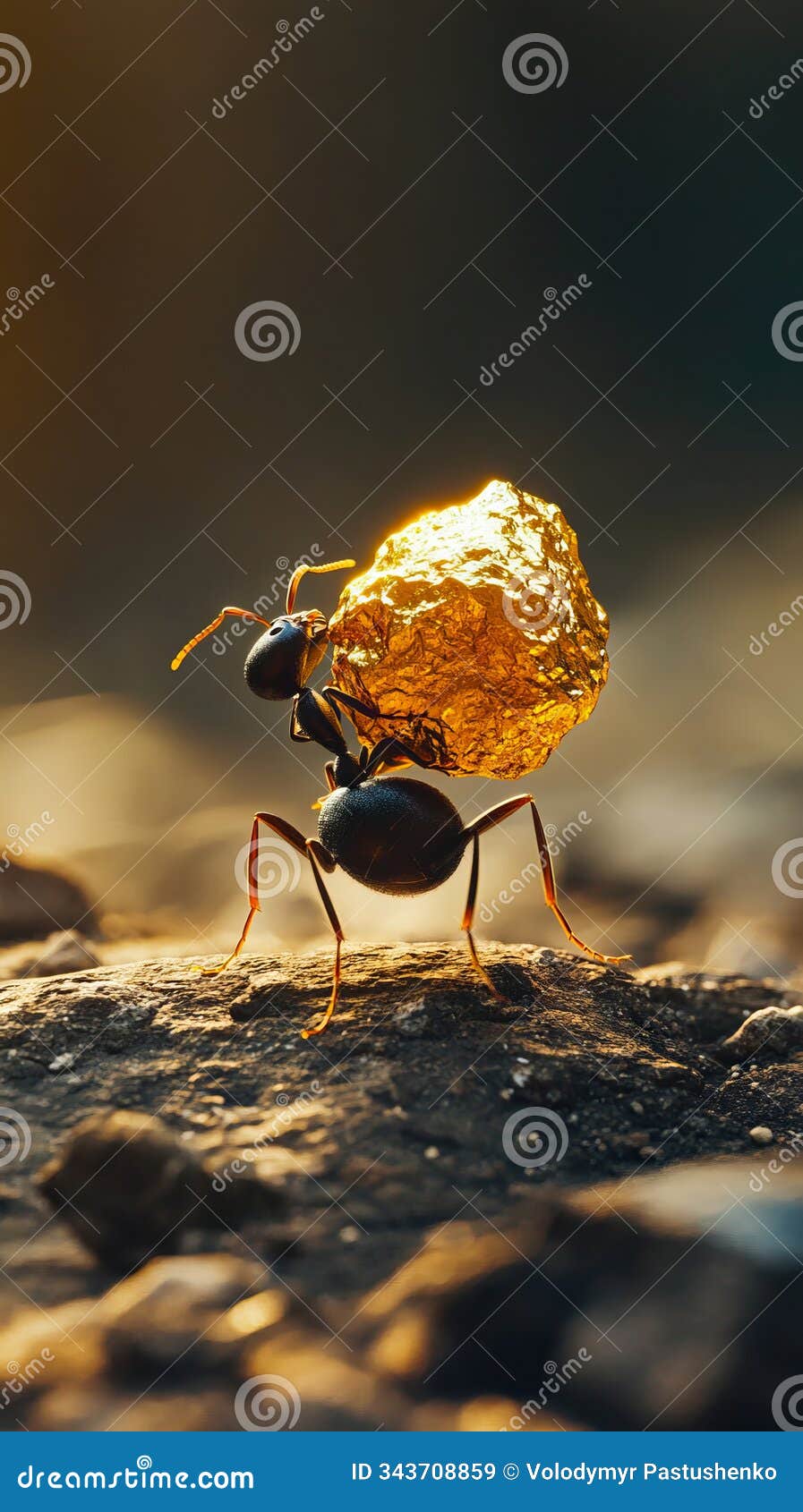 A Black Ant Carrying a Piece of Gold on Its Back Stock Image - Image of ...