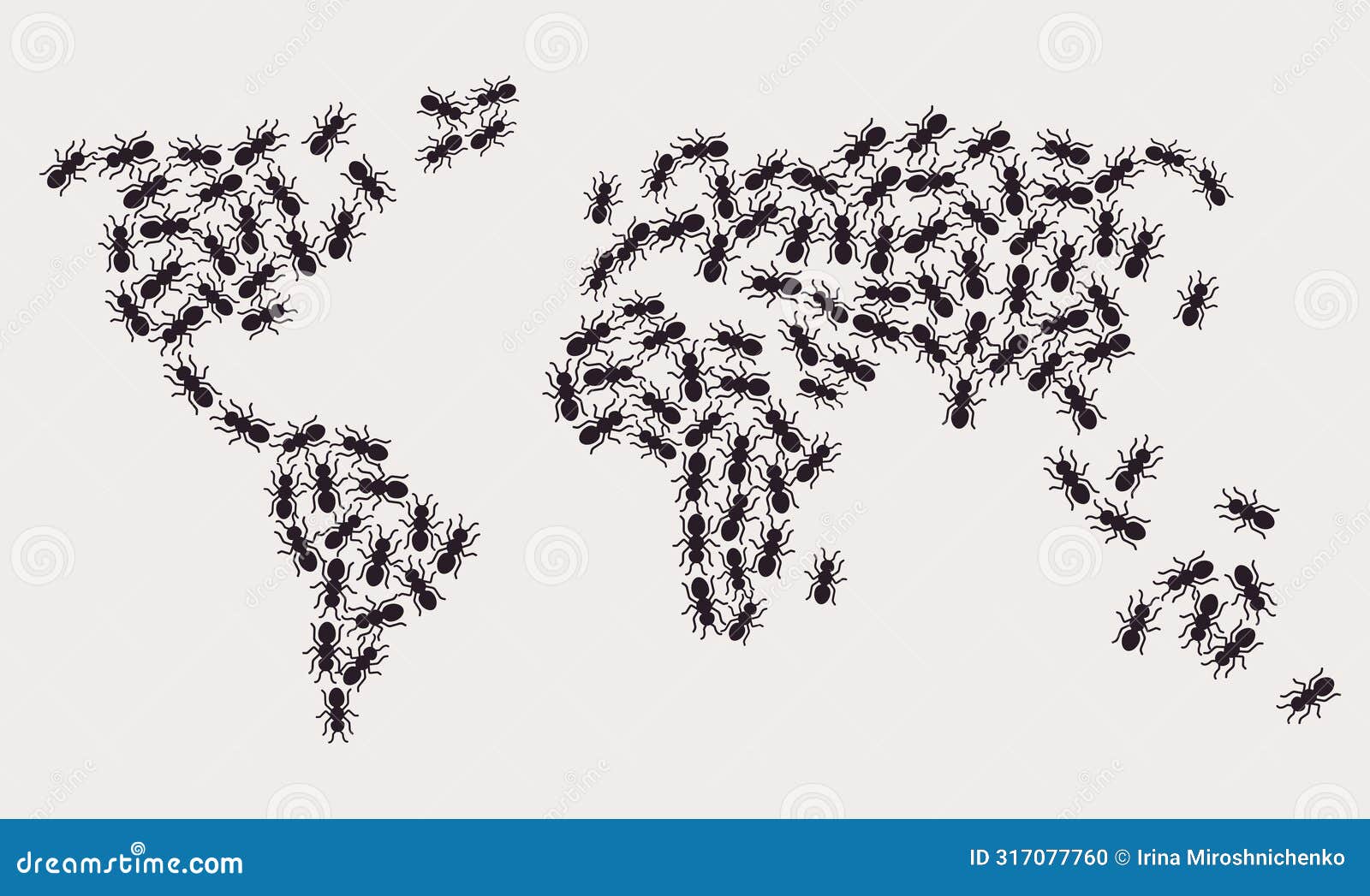 Black Ants in the Shape of World Map Stock Illustration - Illustration ...
