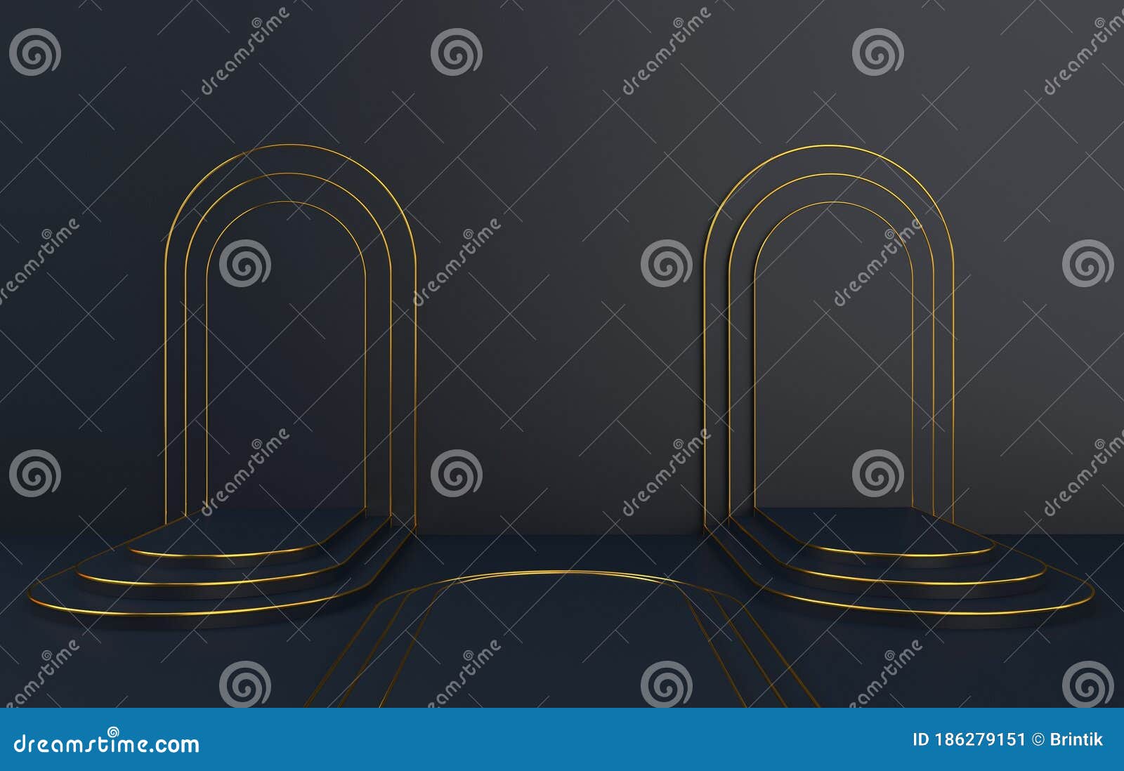 Black Arc with a Podium, Minimal Portal, 3d Rendering, Scene with ...