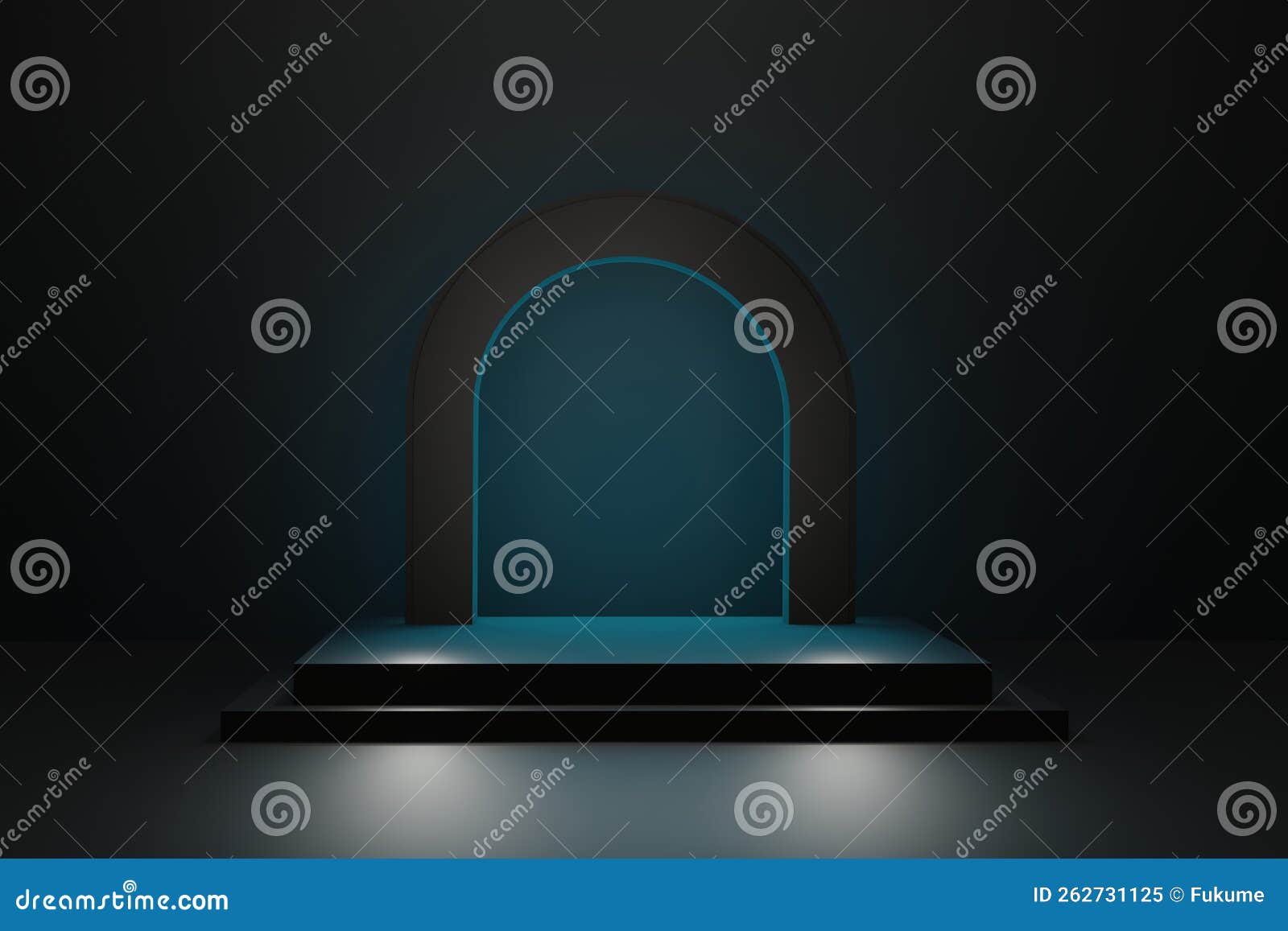 Black Arch and Blue Lights with Display Stage, Empty Podium with Copy ...