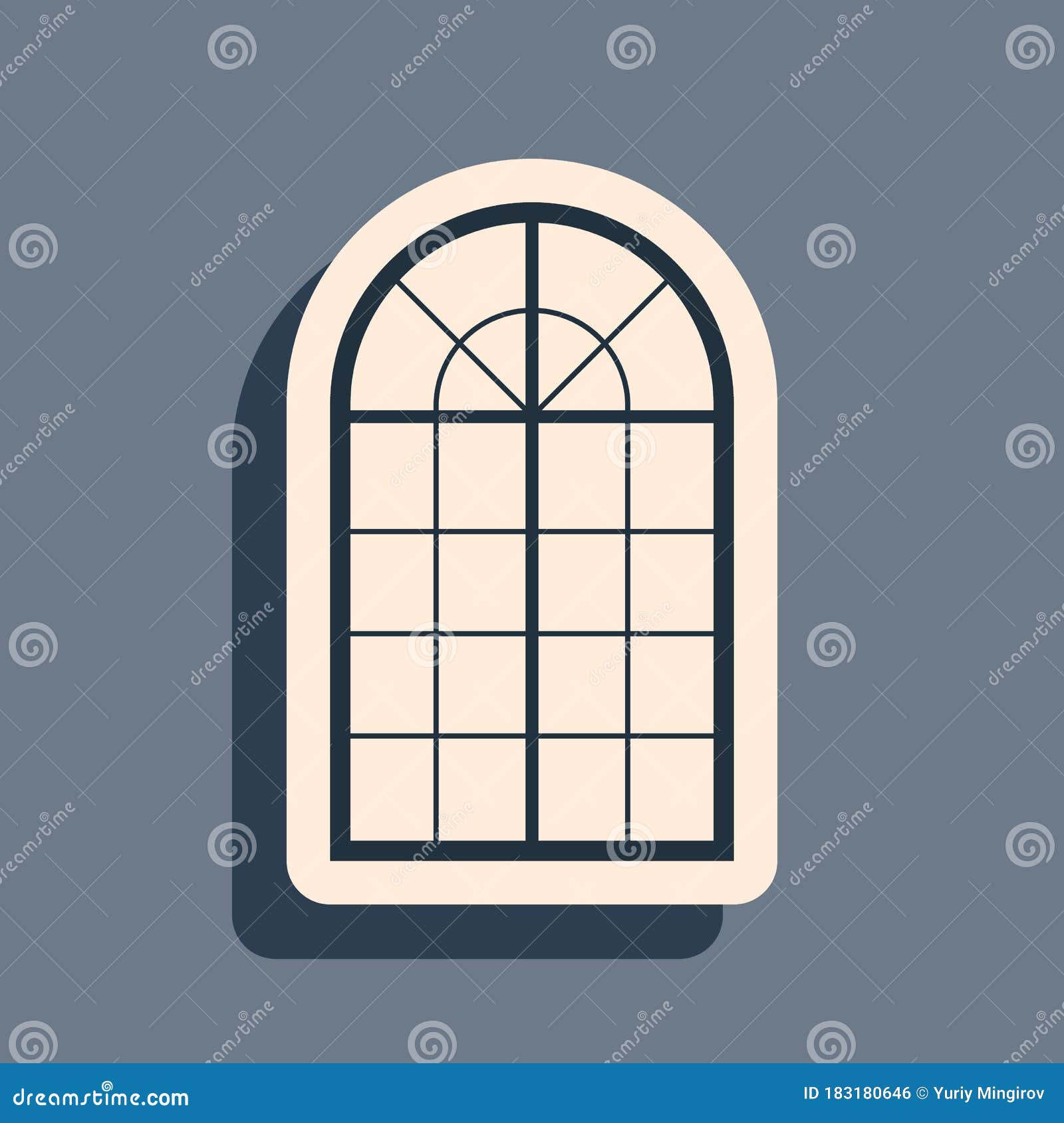 Black Arched Window Icon Isolated on Grey Background. Long Shadow Style ...