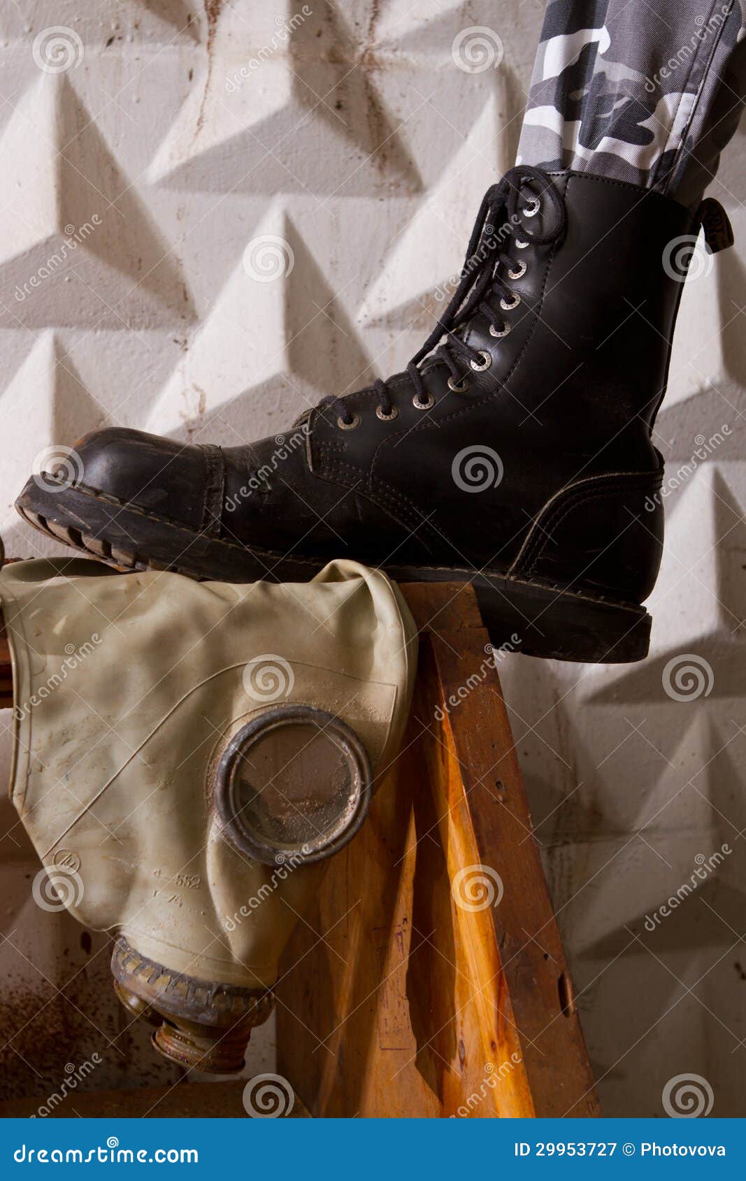 Black Army Boots Standing on Gas Mask Stock Image - Image of outdoor ...
