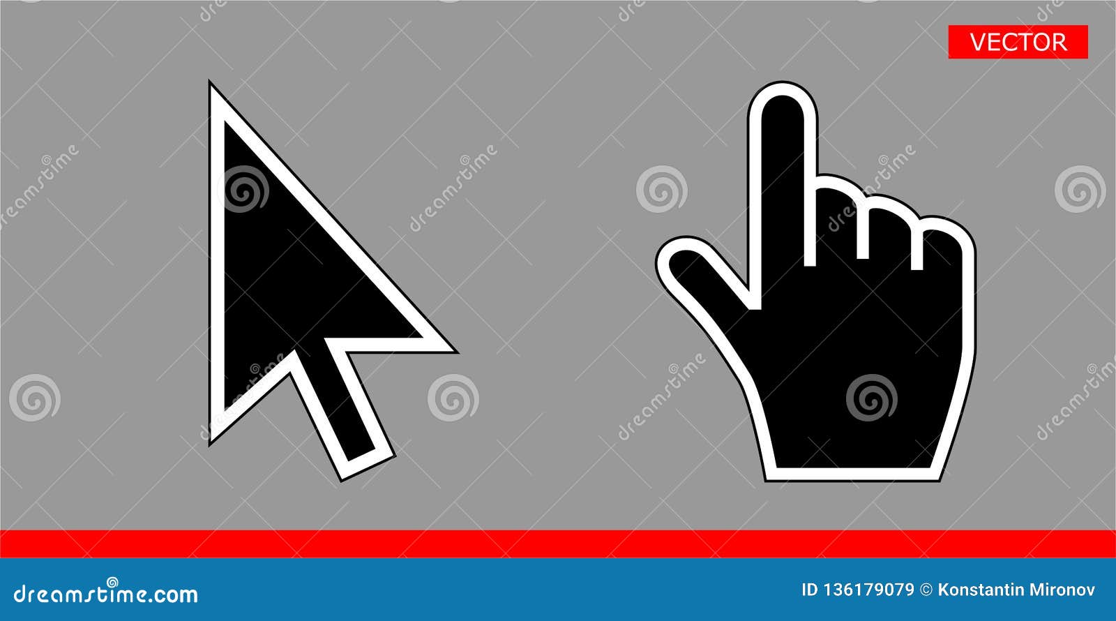 Black Arrow Cursor and Hand Cursor Icons Vector Illustration Stock ...