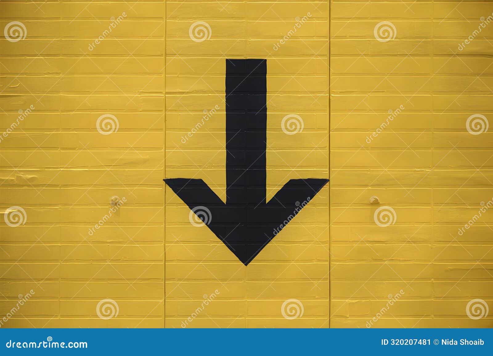 Black Arrow Pointing Down with Long Tail on Bright Yellow Background ...