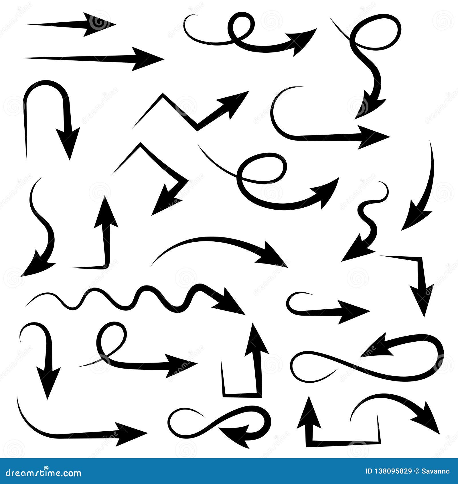 Black Arrows. Set of Bent Sharp Icons Stock Vector - Illustration of ...