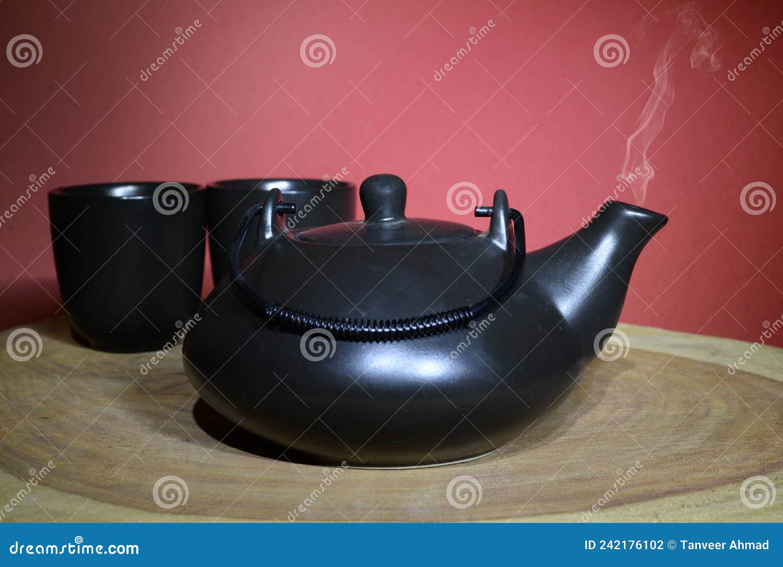 Black Asian Teapot with Steam Coming Out Stock Photo - Image of steam ...
