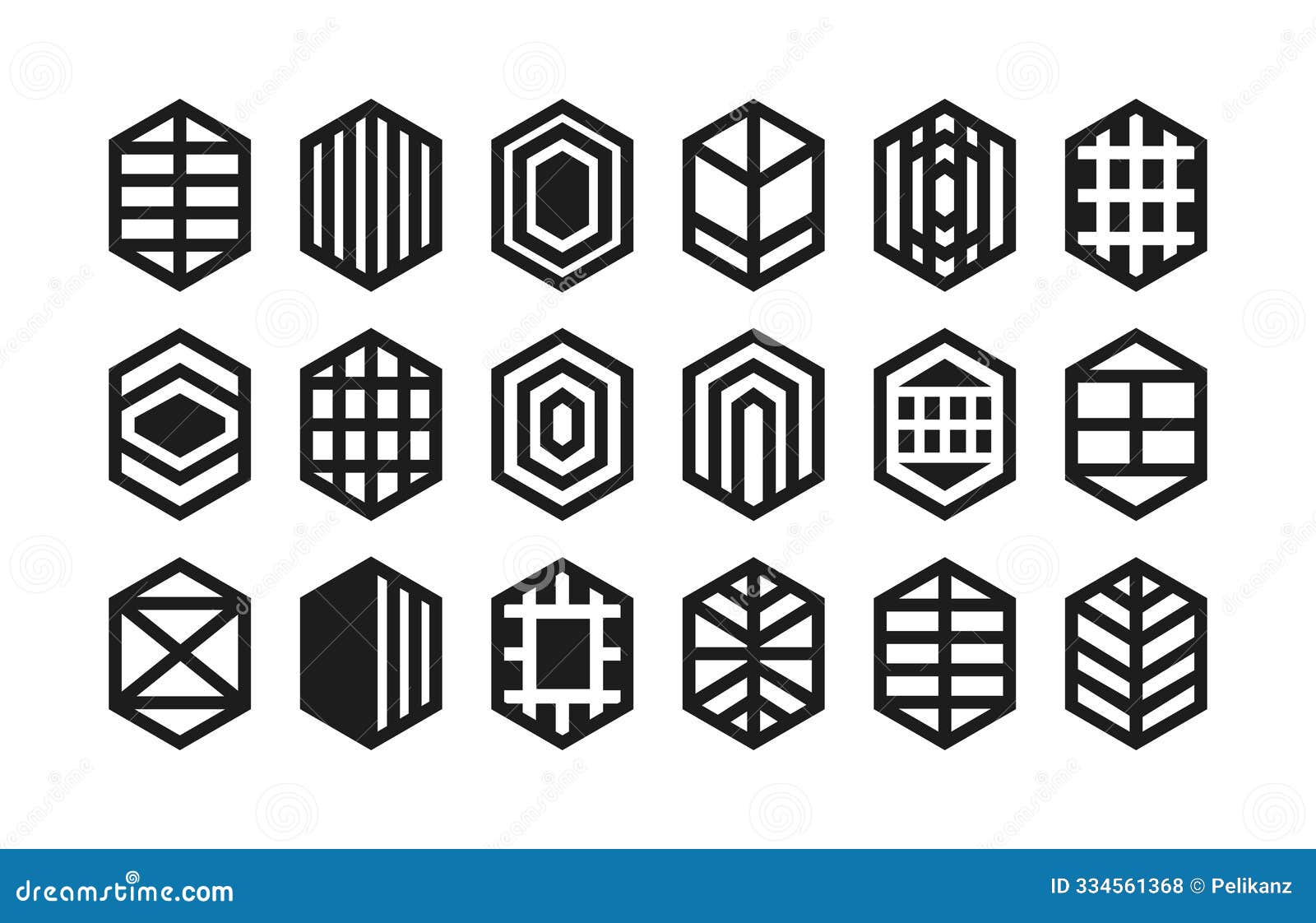 Black Assorted Isolated Thick Outline Pointy Hexagon Shapes Emblems ...