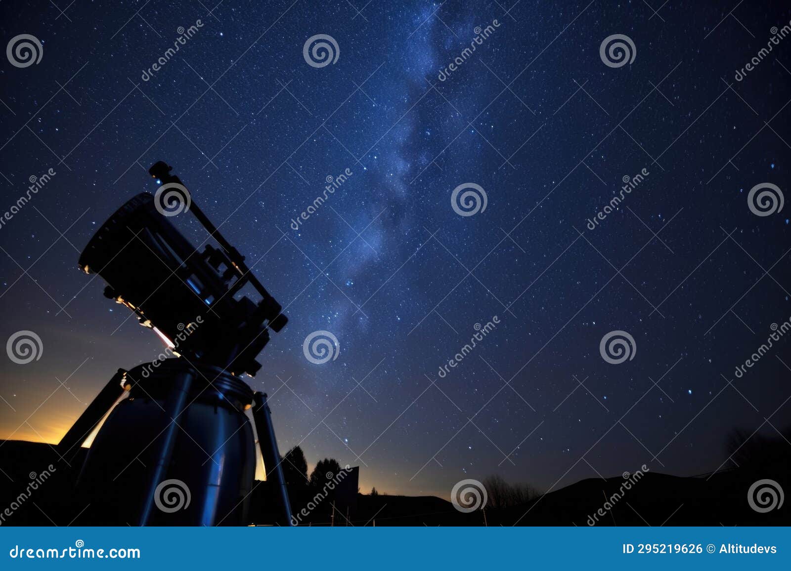 A Black Astronomical Telescope Facing the Starry Night Sky Stock Photo ...