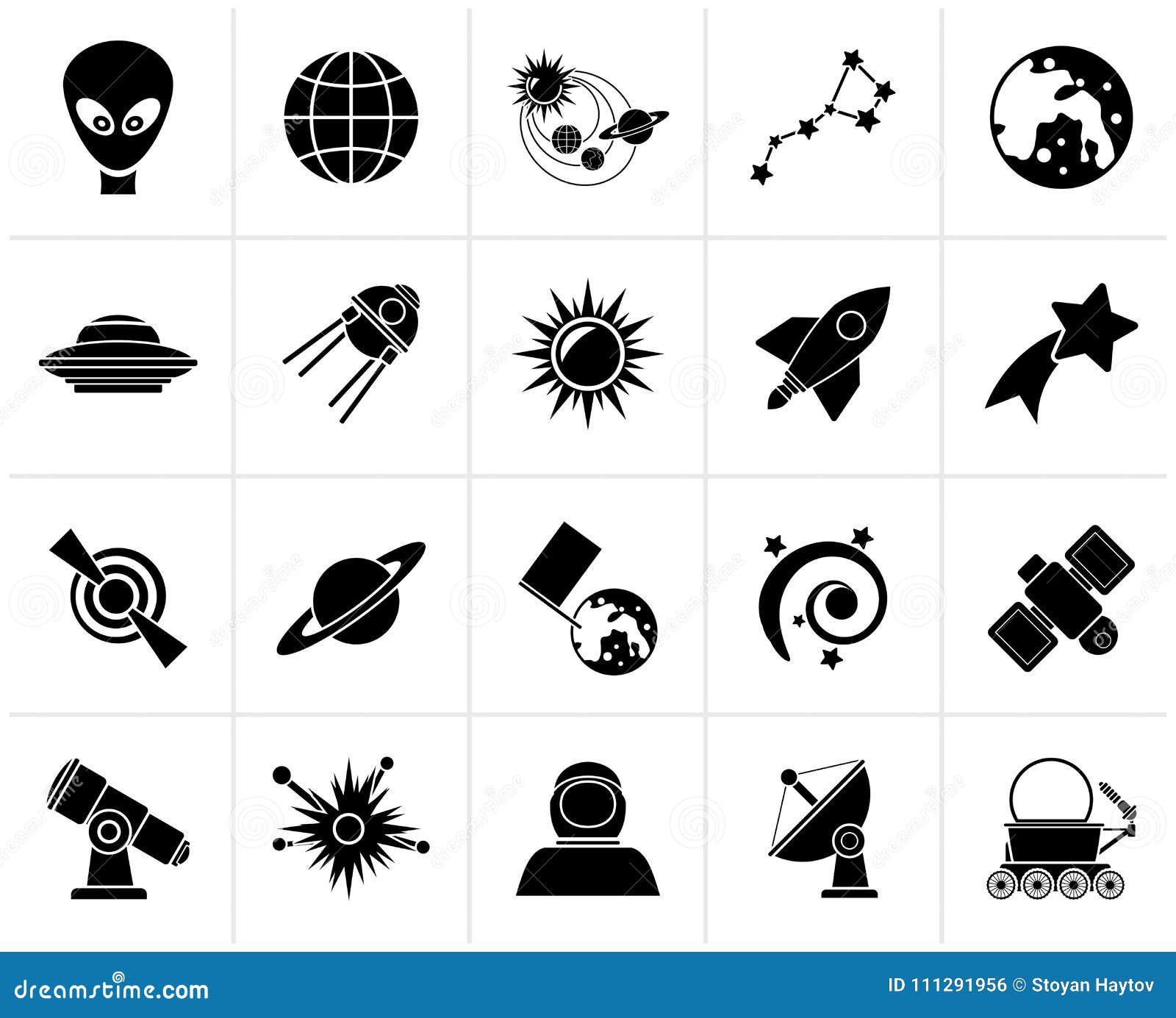 Black Astronomy and Space Icons Stock Vector - Illustration of rocket ...