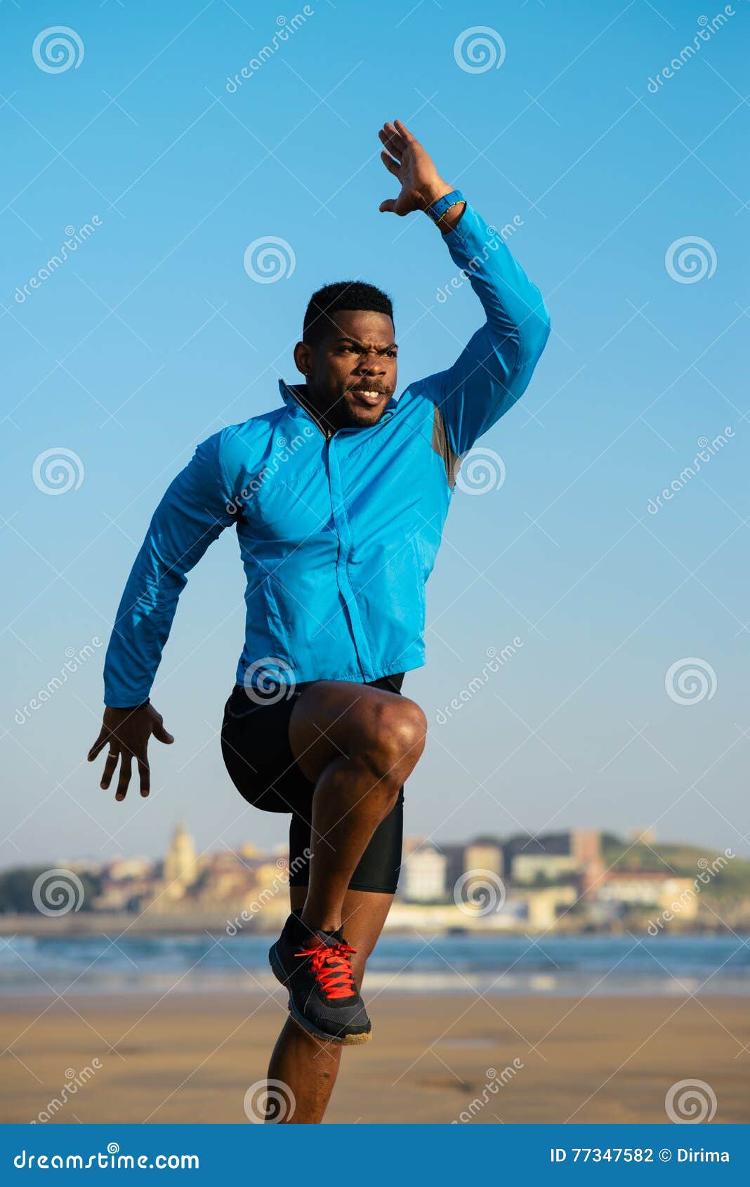 Black Athlete Doing Power Skips before Running Stock Photo - Image of ...
