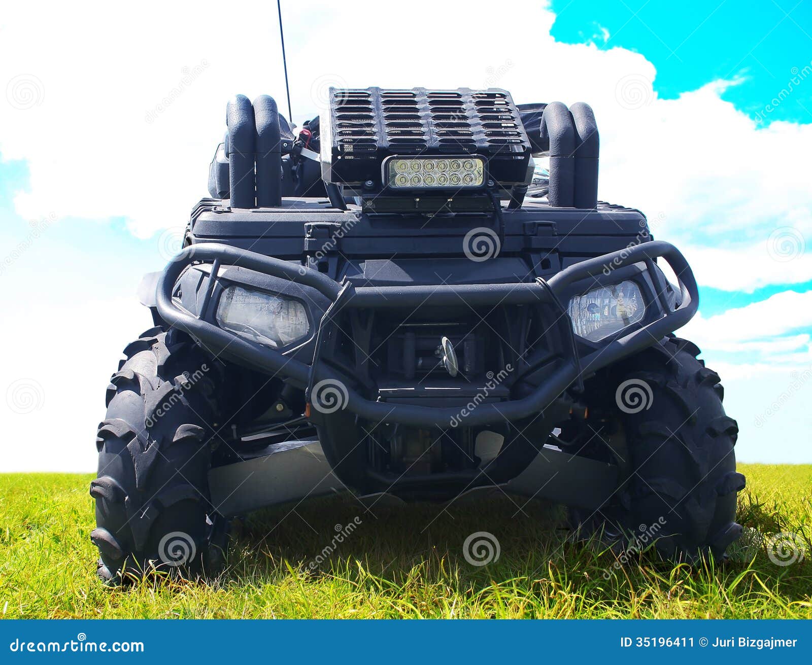 Black ATV stock image. Image of blue, motocross, grass - 35196411