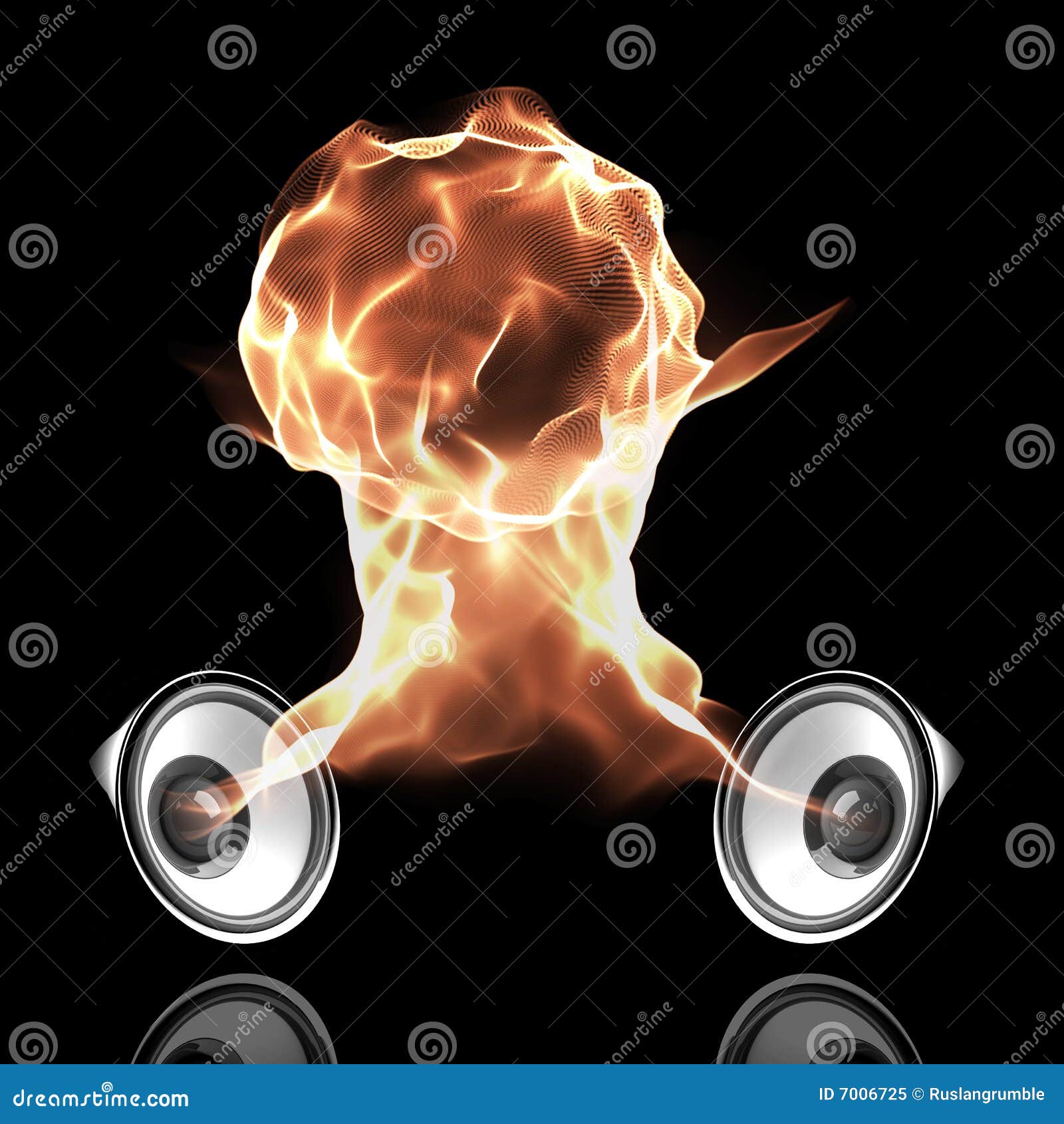 Black Audio System with Fiery Sound Waves Stock Illustration ...
