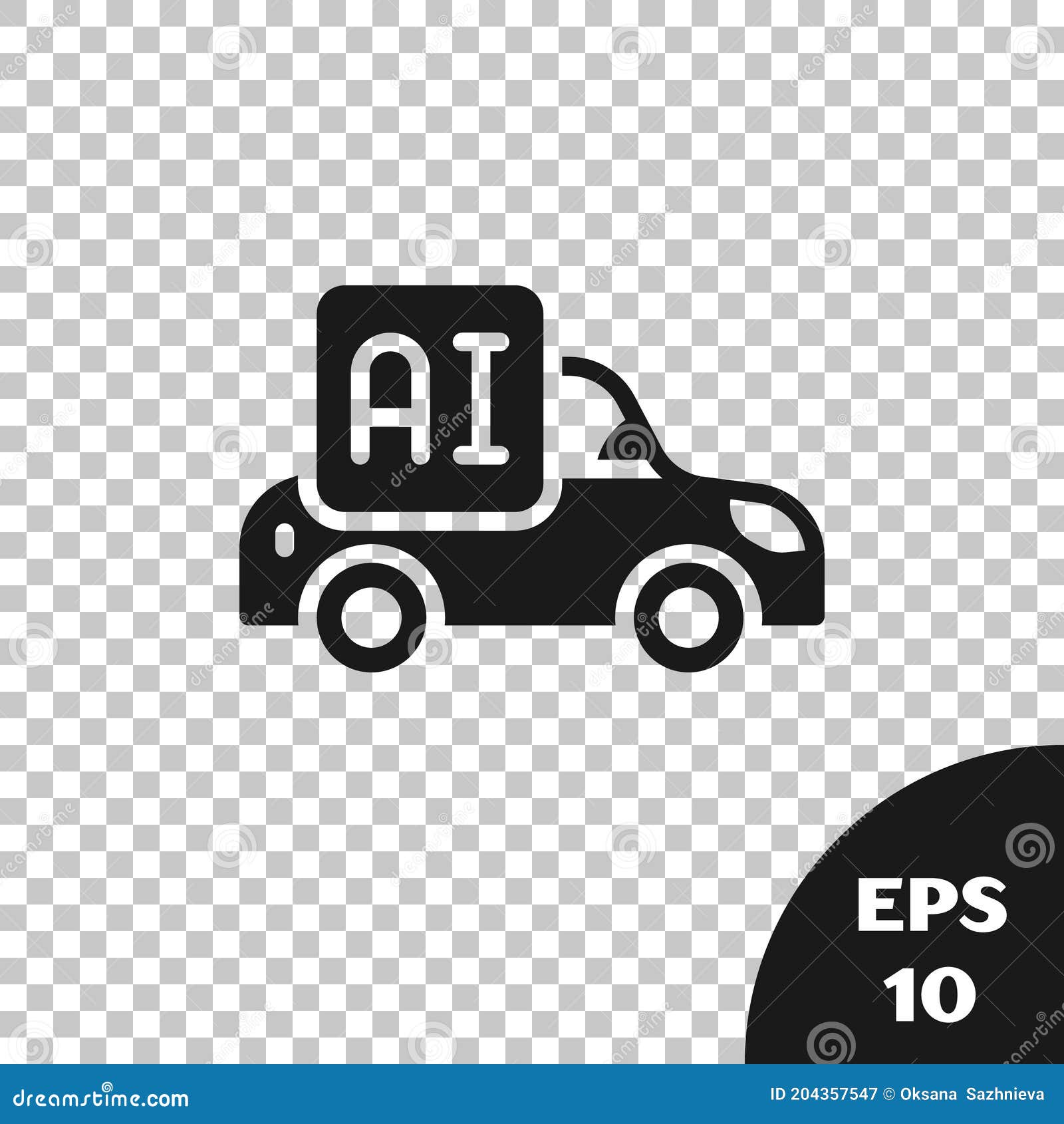 Black Autonomous Artificial Intelligence Smart Car Icon Isolated on ...