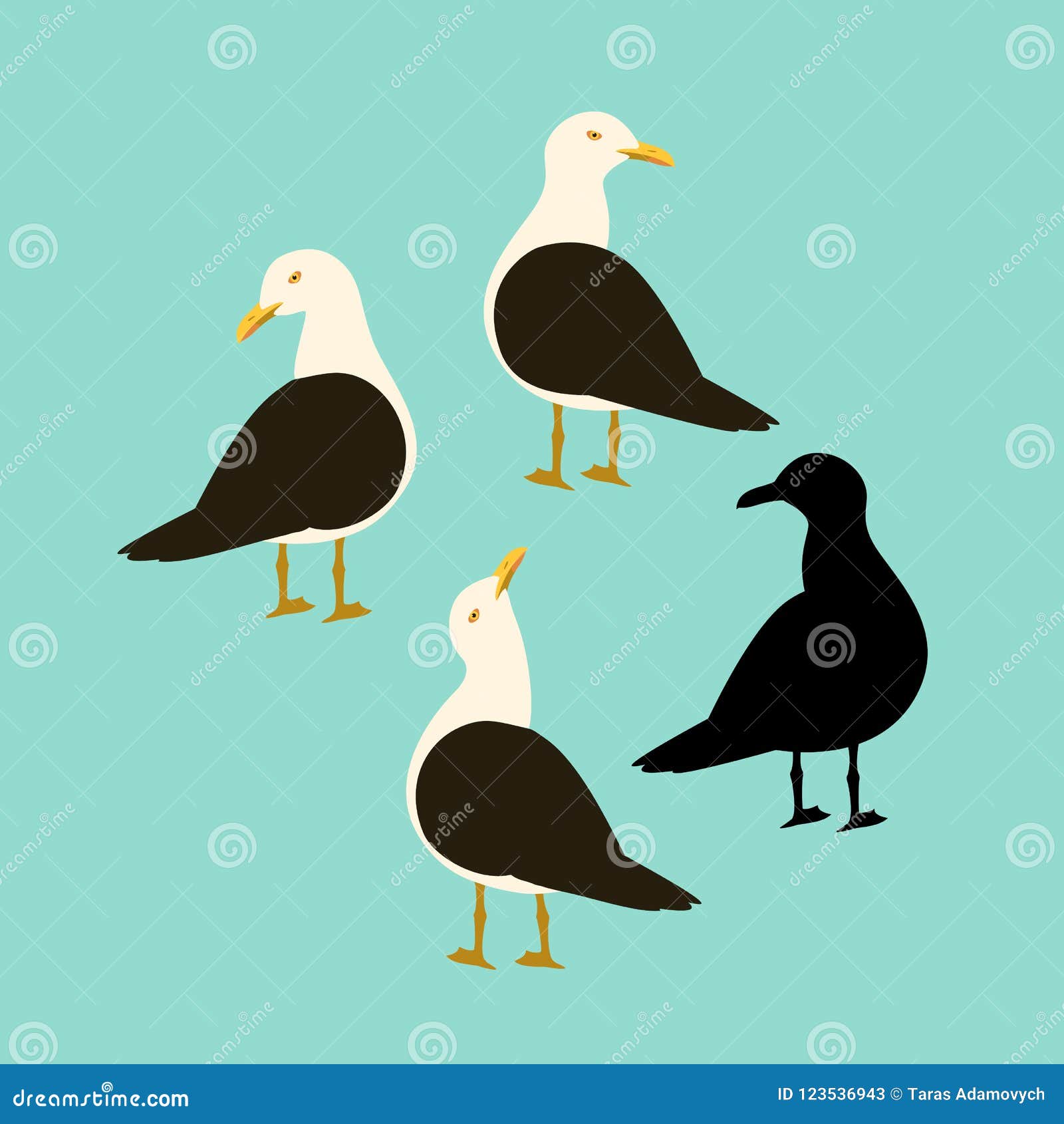 Black - Backed Gull Vector Illustration Flat Style Black Silhouette ...