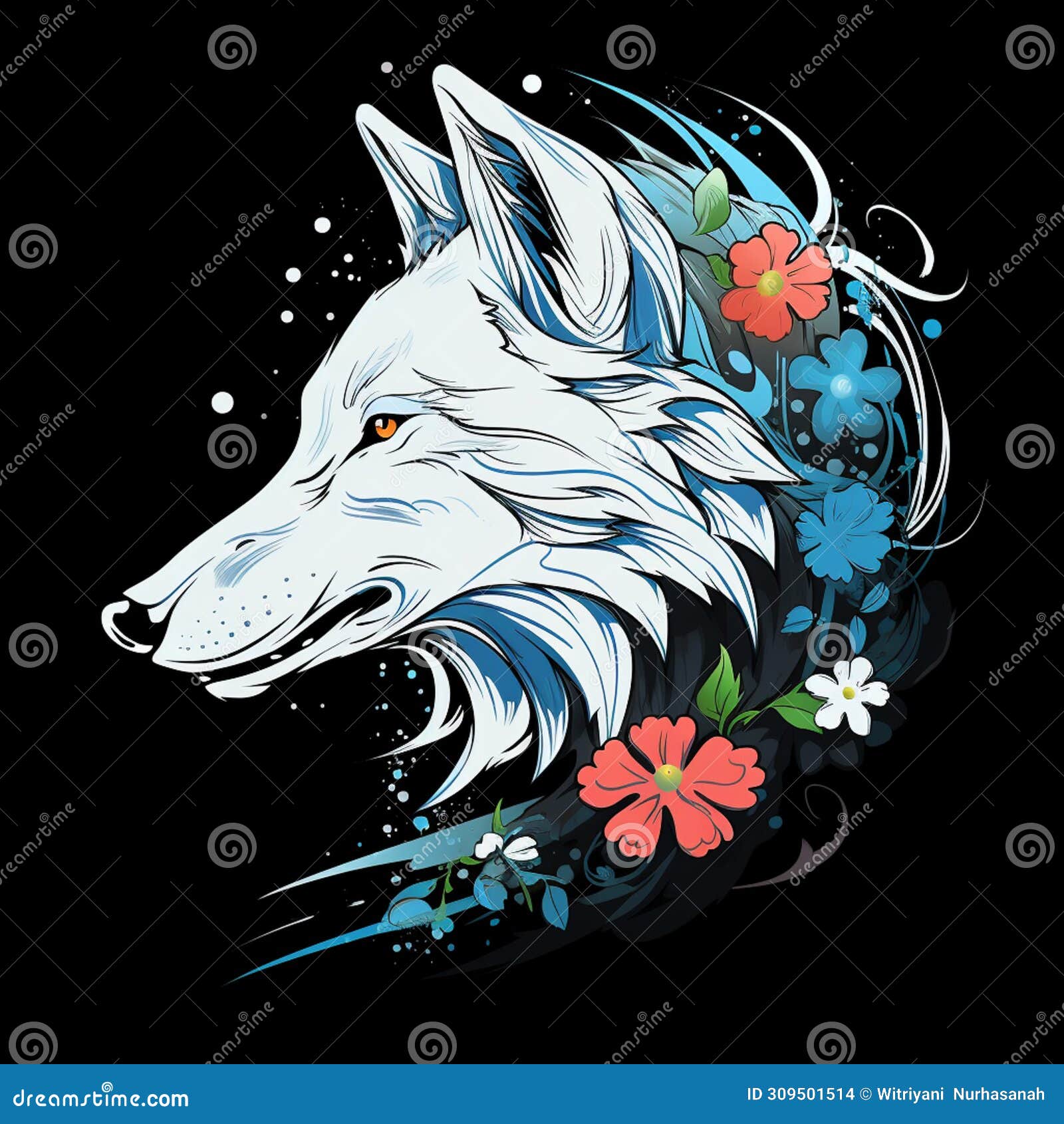 Black Background Abstract Floral Graffiti White Wolf, Wise Expression ...