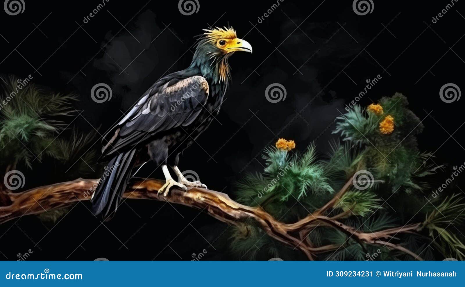 Black Background Abstract of Javanese Eagle Bird Branch the Tropical Forest. Generative Ai Stock ...