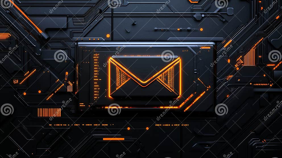Black Background with an Abstract Technology Background and a Mail ...