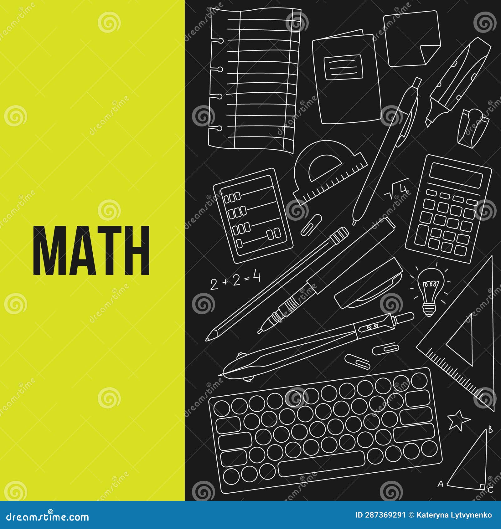 Text Math Surrounded by Office Supplies. School and Education Theme ...