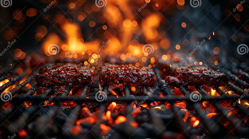 On a Black Background, a Barbecue Grill with Fire Flames is Displayed ...