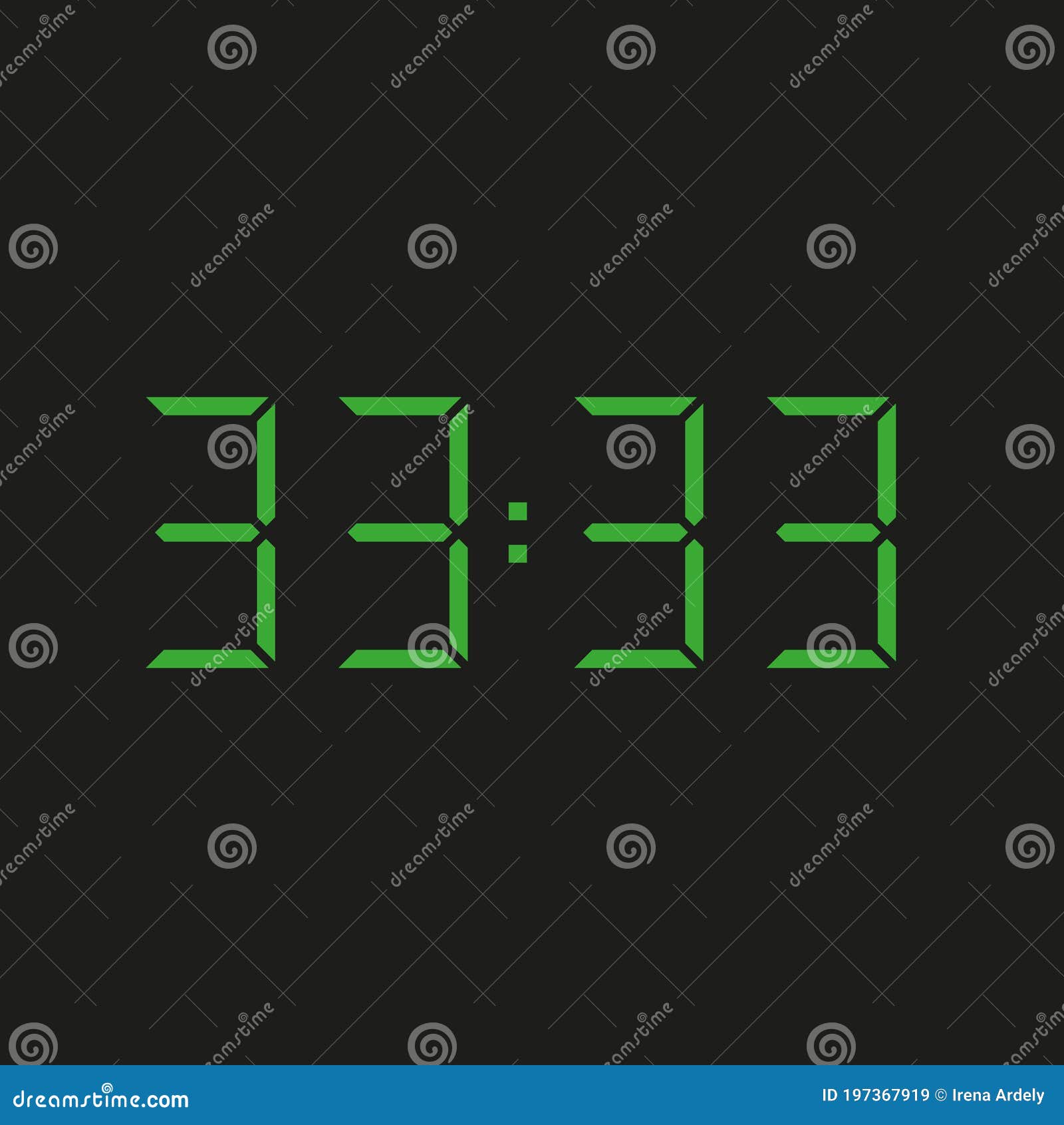 Black Background Electronic Clock with Four Green Numbers and Datum 33: ...