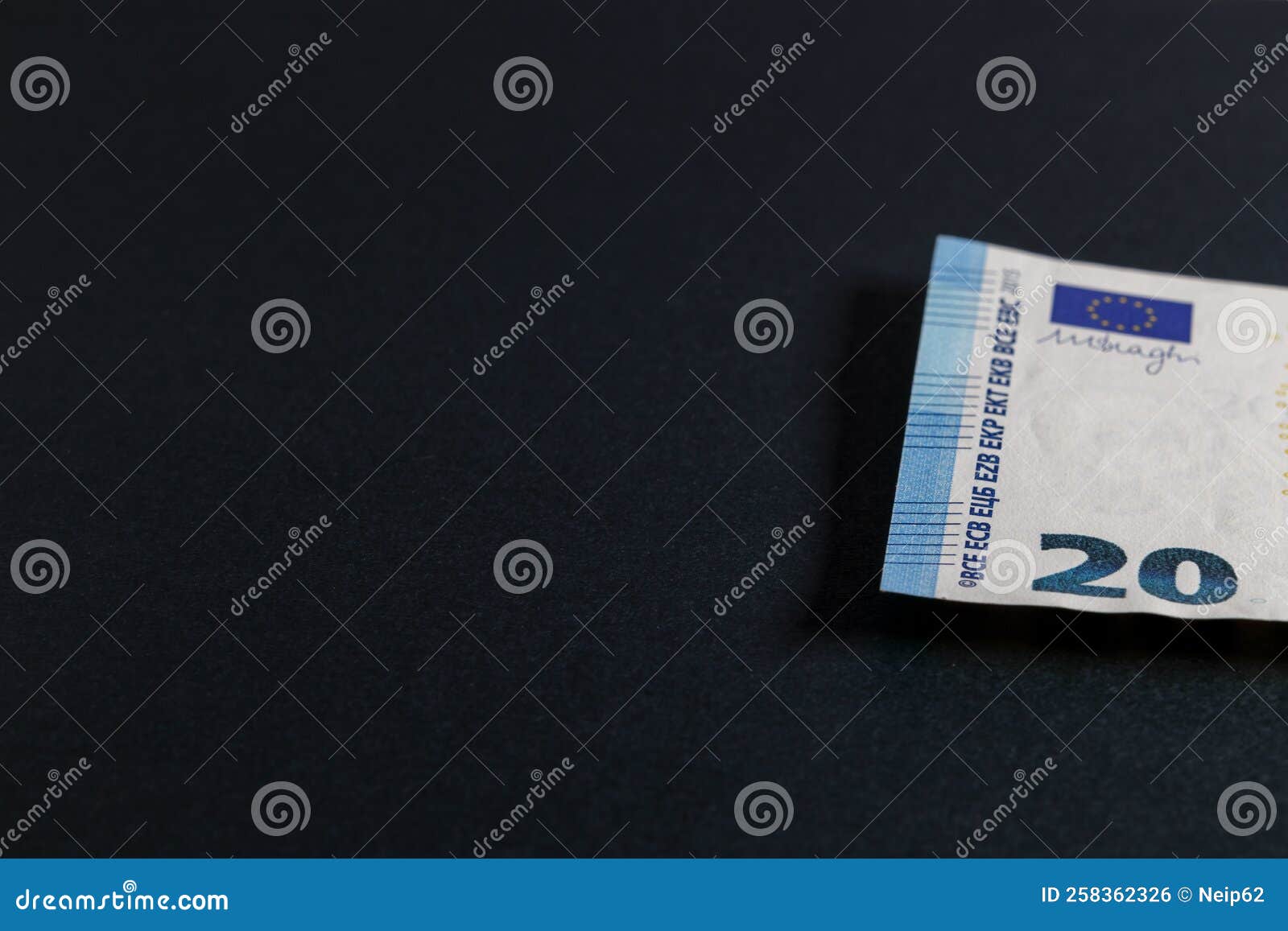 Black Background with a 20 Euro Banknote on the Edge of the Image ...