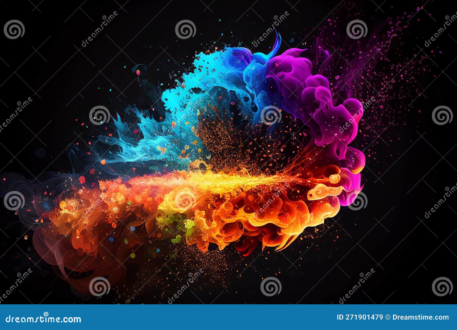 On a Black Background, a Fiery Explosion with Multi-colored Smoke ...