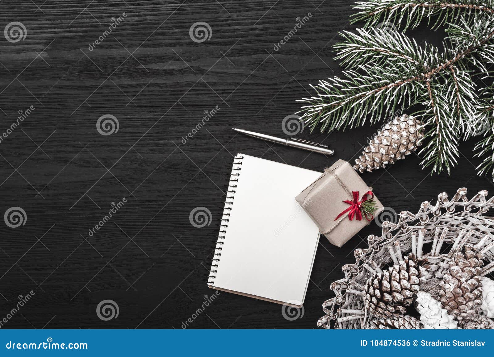 On a Black Background, a Fir Tree with Cone and Decorative Objects ...