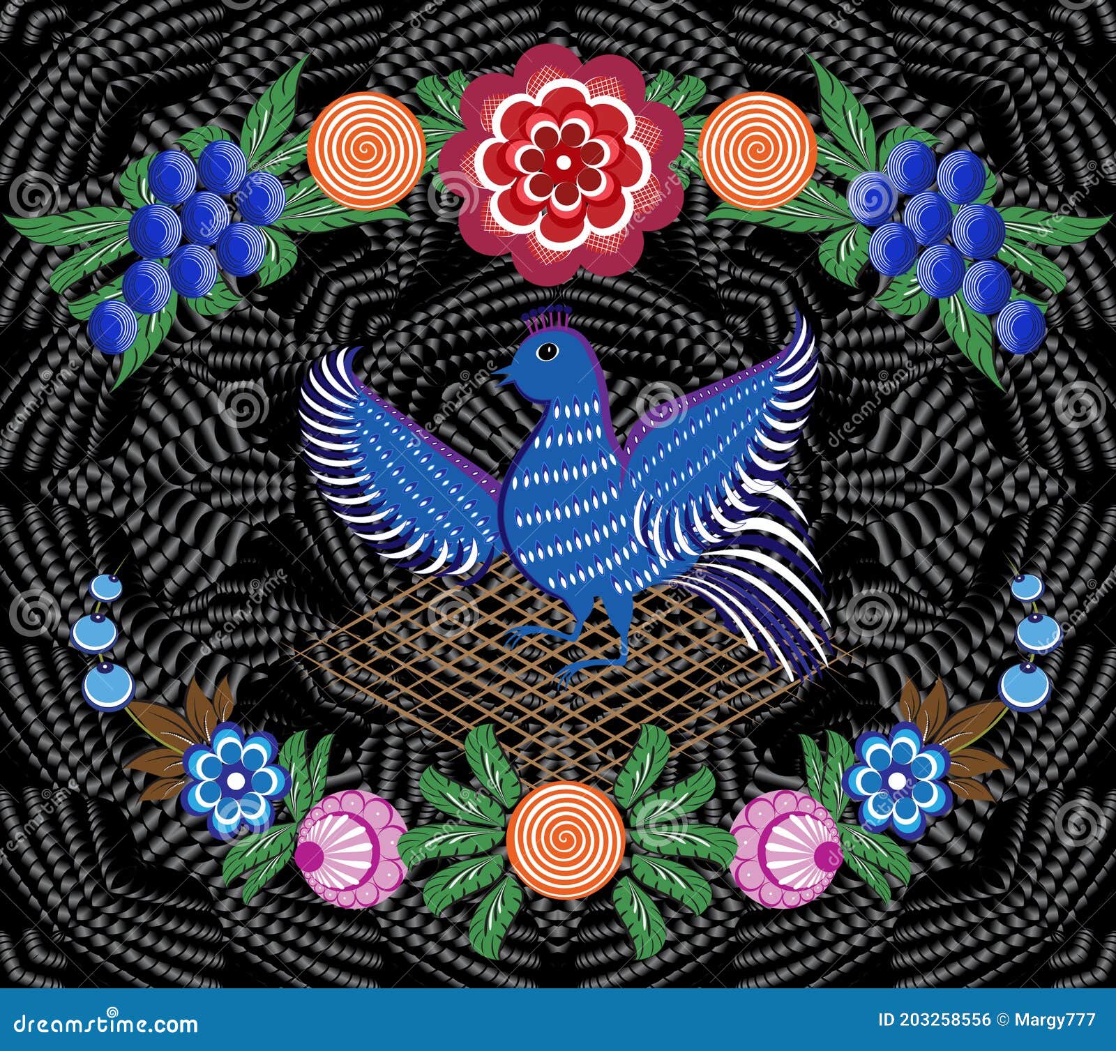 Black Background with Folk Russian Patterns for the Design of Textiles ...