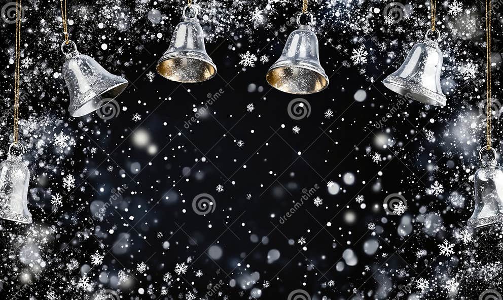 A Black Background with Four Bells Hanging from it Stock Photo - Image ...