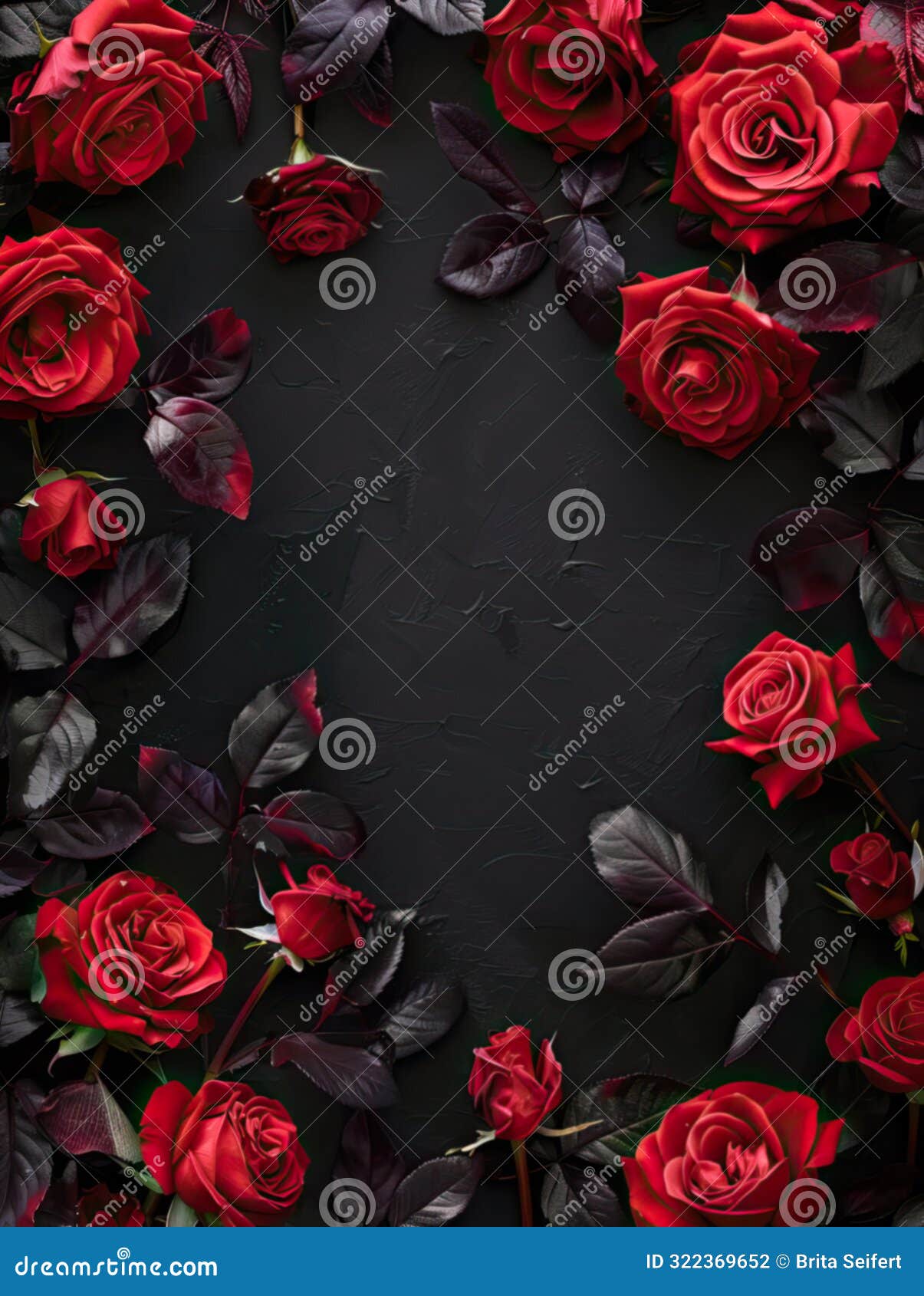 Black Background with a Frame of Red Roses Stock Illustration ...