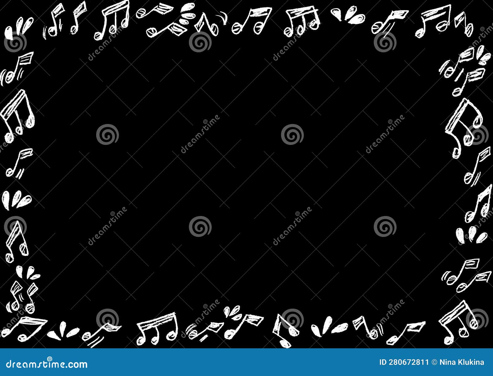 On a Black Background, a Frame of White Cheerful Notes Stock ...