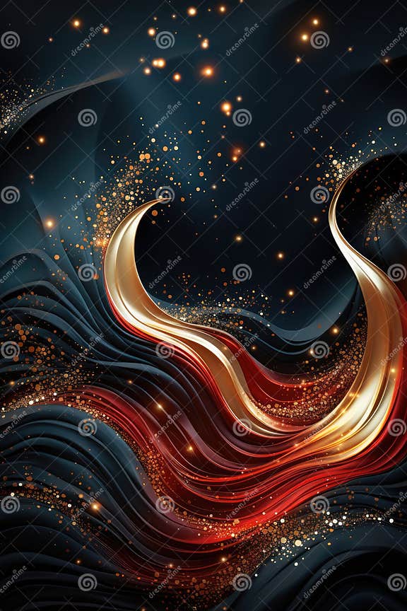 A Black Background with Gold and Red Waves Stock Illustration ...