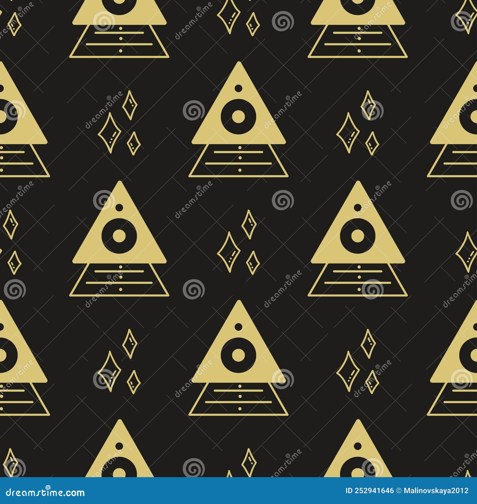 Black Background with Golden Magic Symbols Seamless Vector Stock Vector ...