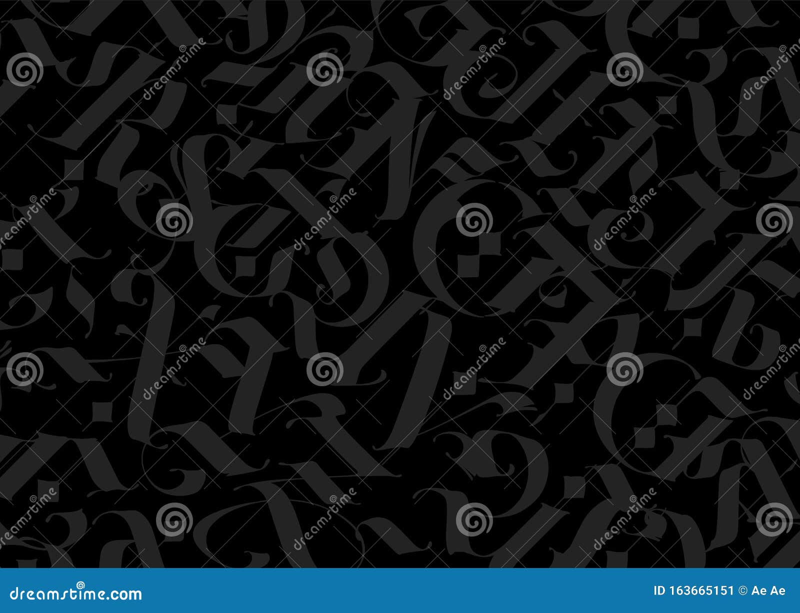 Black Background with Gray Gothic Letters. Vector. Gloomy Pattern for ...